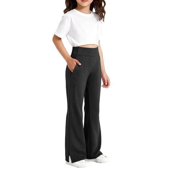 Dwellite Girls Flare Dress Pants for Kids School Uniform Bell Bottoms ...