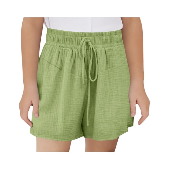 Dwellite Girls Summer Casual Linen Short Elastic High Waisted with ...