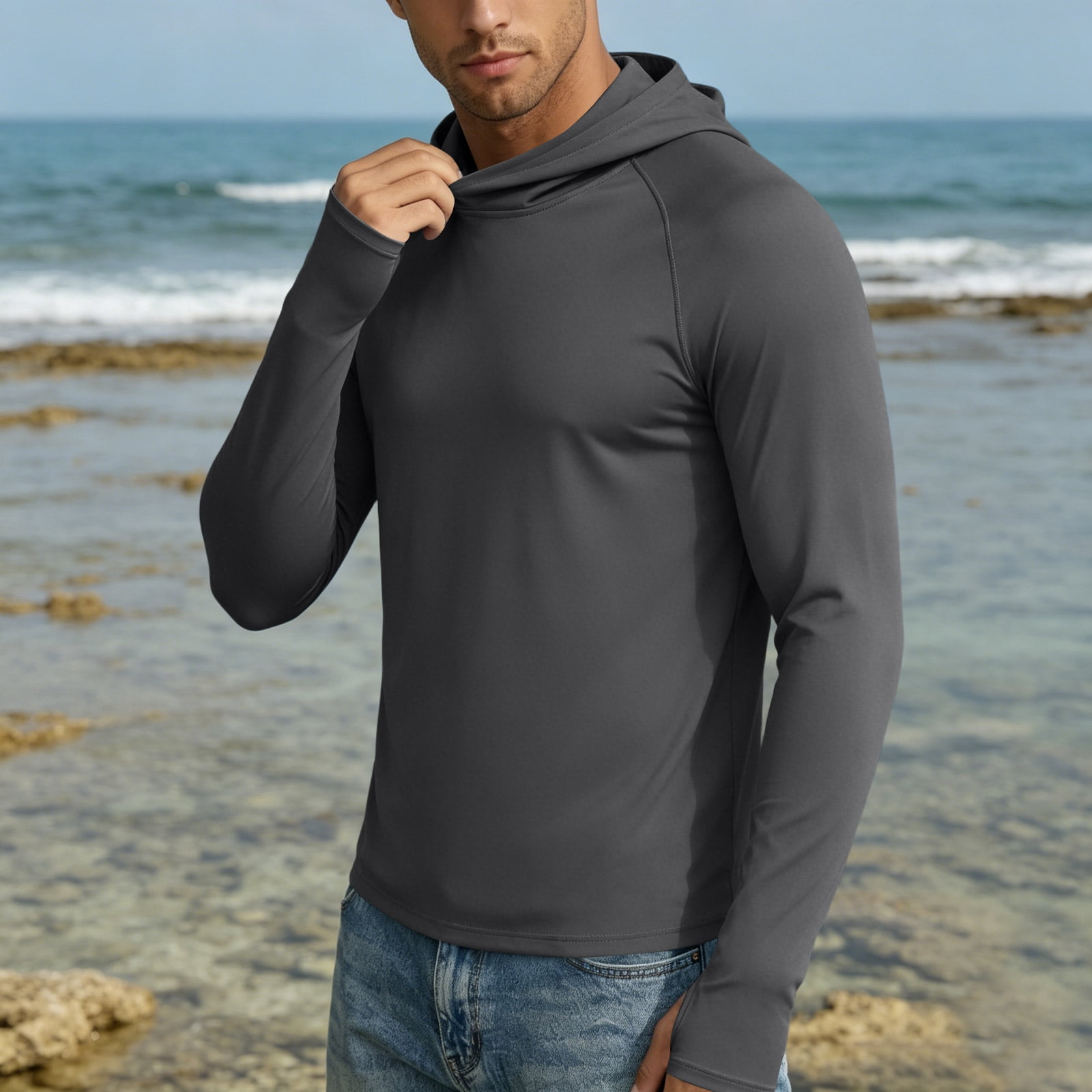 Dwellite Guard for Men Fishing Shirt with Hood Hoodie Thumb Holes for ...