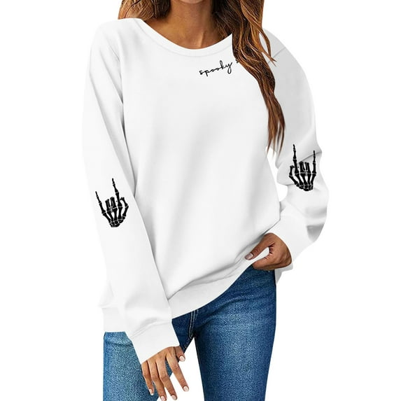 Dwellite Halloween Sweatshirts for Women Spooky Season Graphic Shirt Crewneck Cute Ghost ...