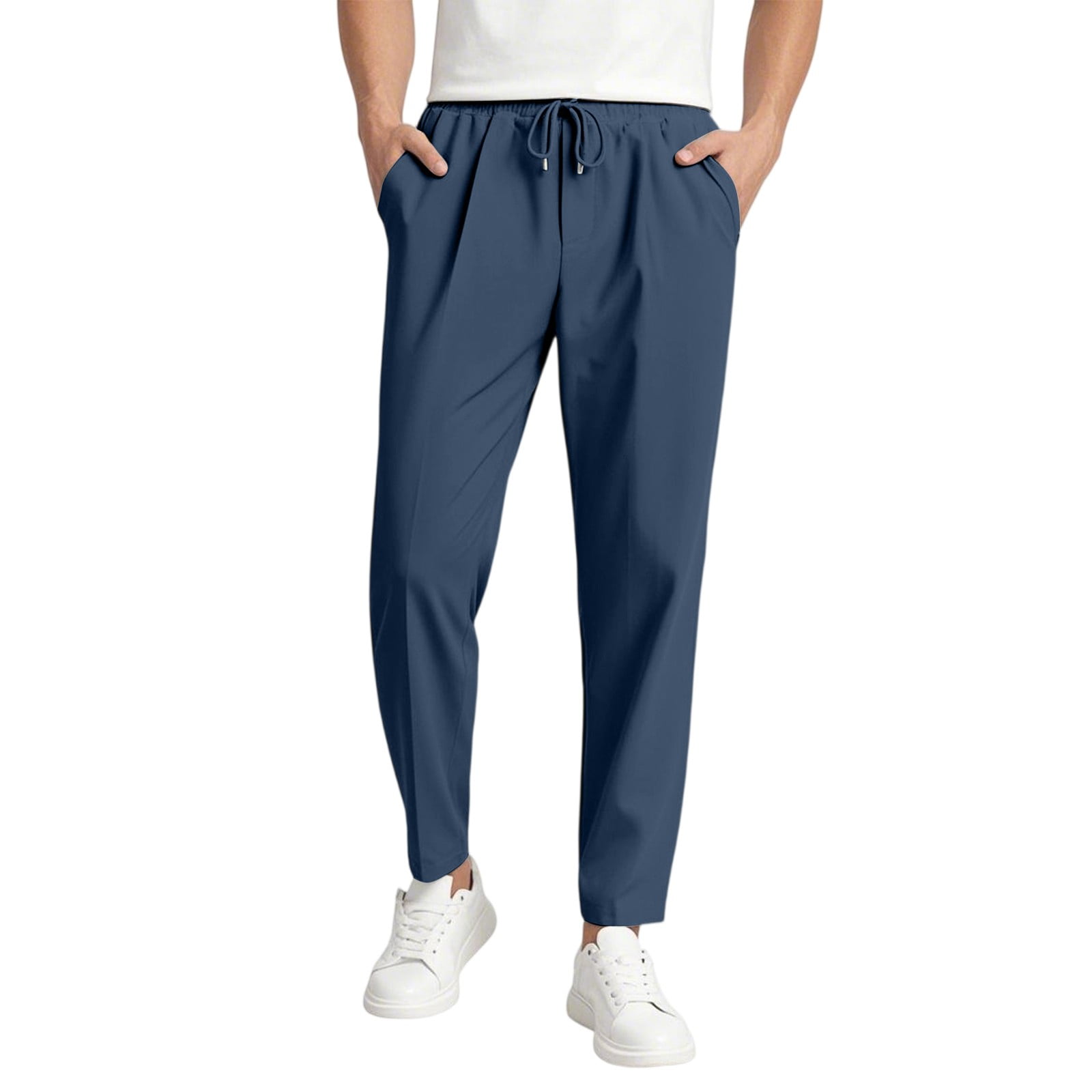 Dwellite Men's Casual Pants Fit Elastic Waist Drawstring Twill Pants ...