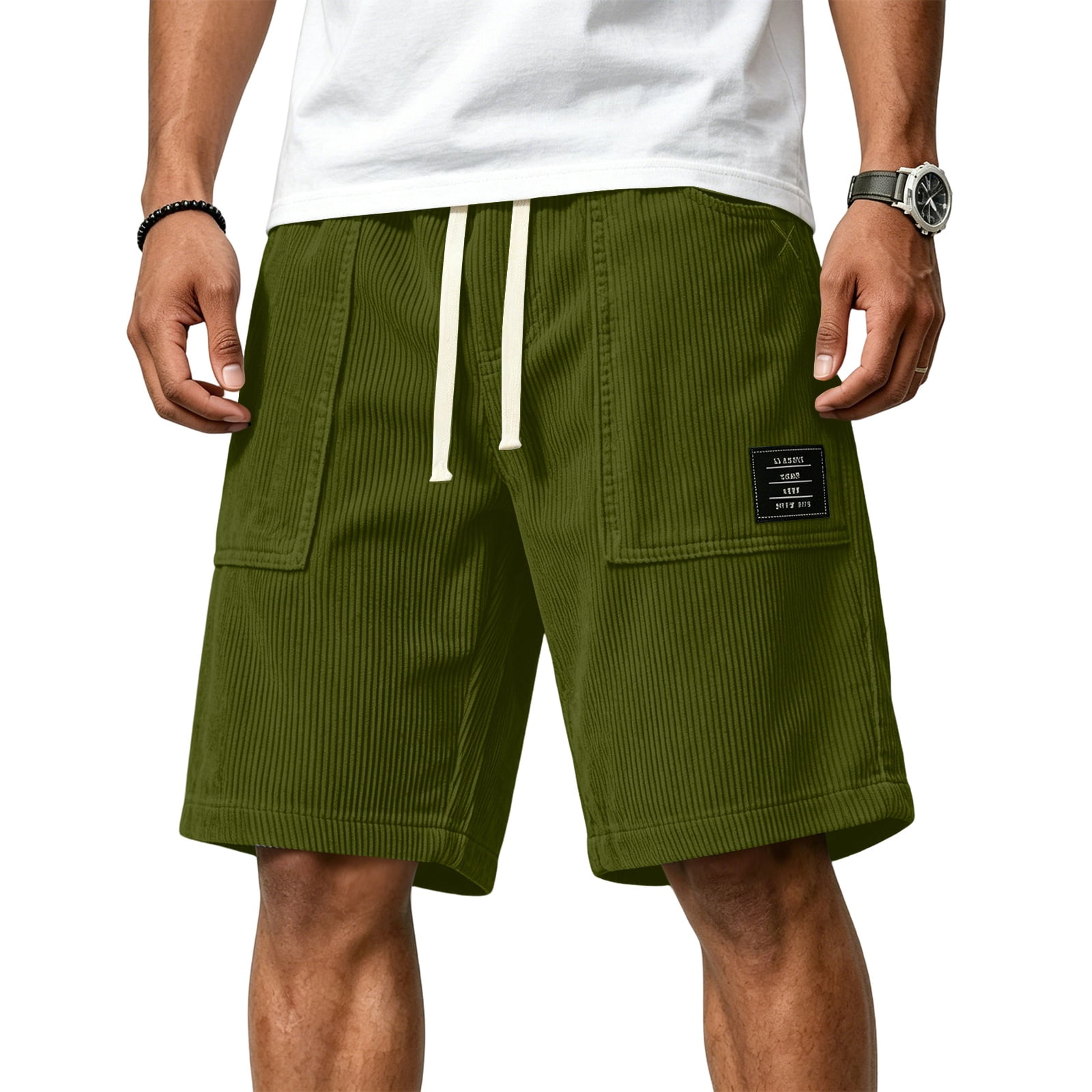 Dwellite Men's Corduroy Short Casual Lightweight Shorts Elastic Waist ...