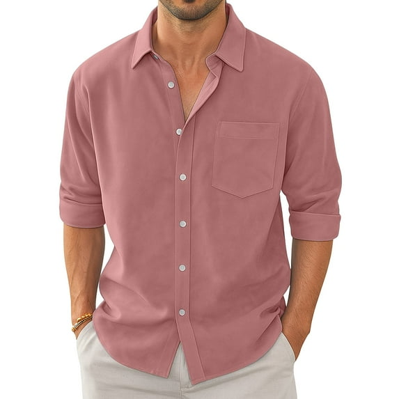 Dwellite Men's Fit Dress Shirt Solid Color Long Sleeve Casual Business ...