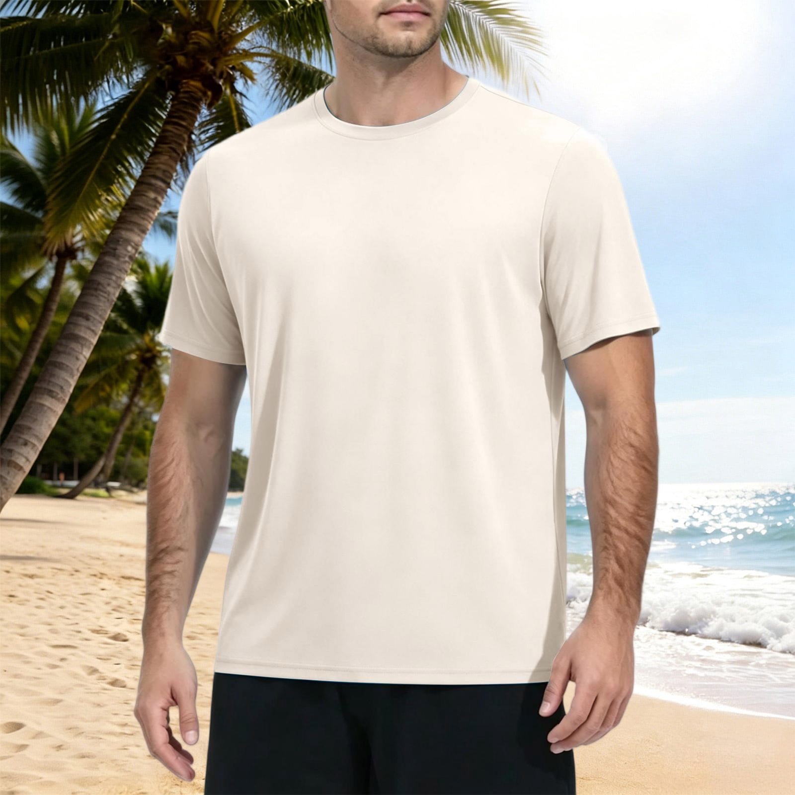 Dwellite Men's Guard Short Sleeve, Sun Swim Crew Neck Shirts, Quick Dry ...