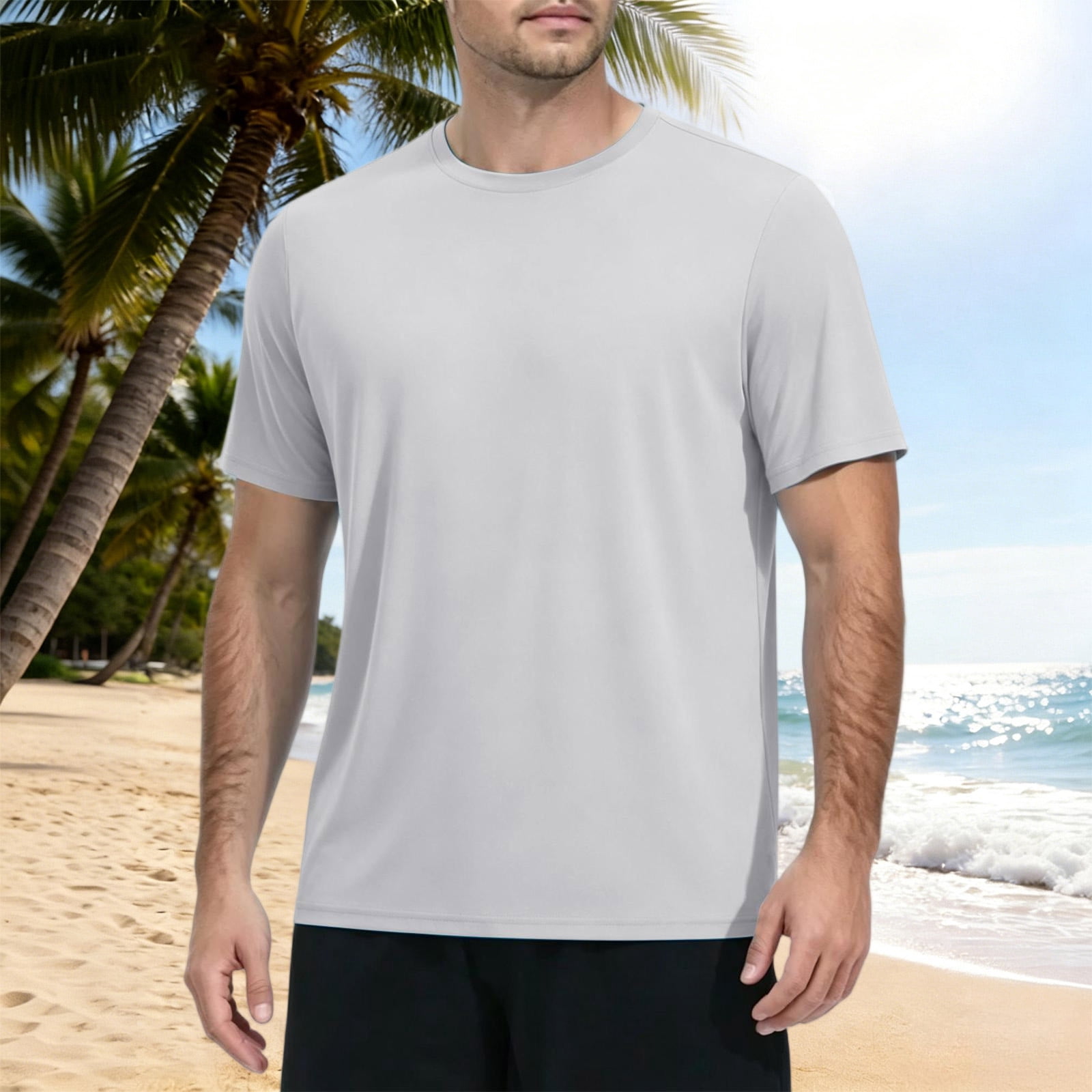 Dwellite Men's Guard Short Sleeve, Sun Swim Crew Neck Shirts, Quick Dry ...