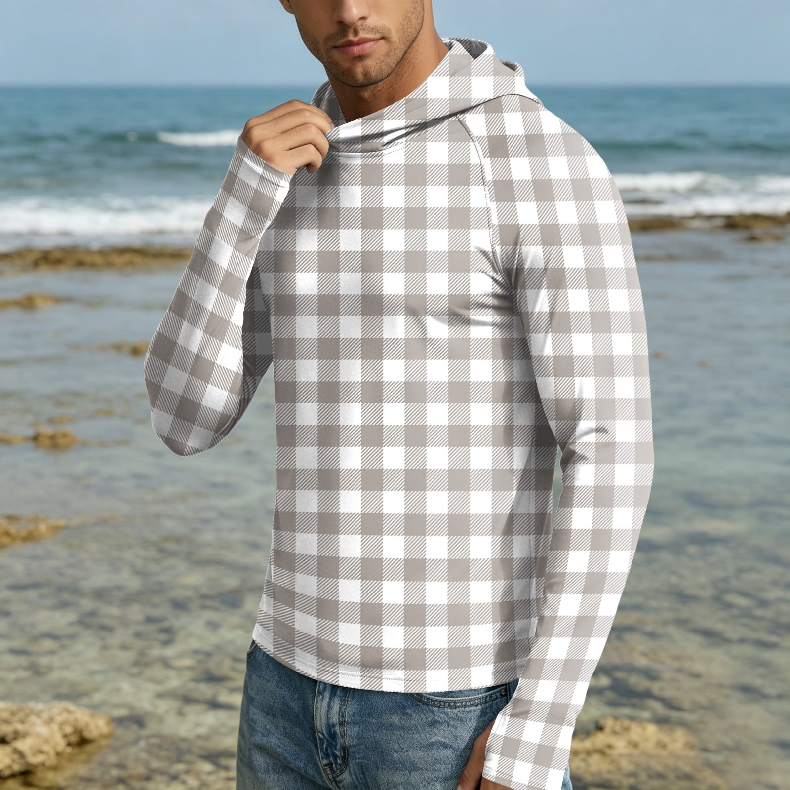 Dwellite Men's Hooded Sun Shirts Long Sleeve Guard Fishing Running ...