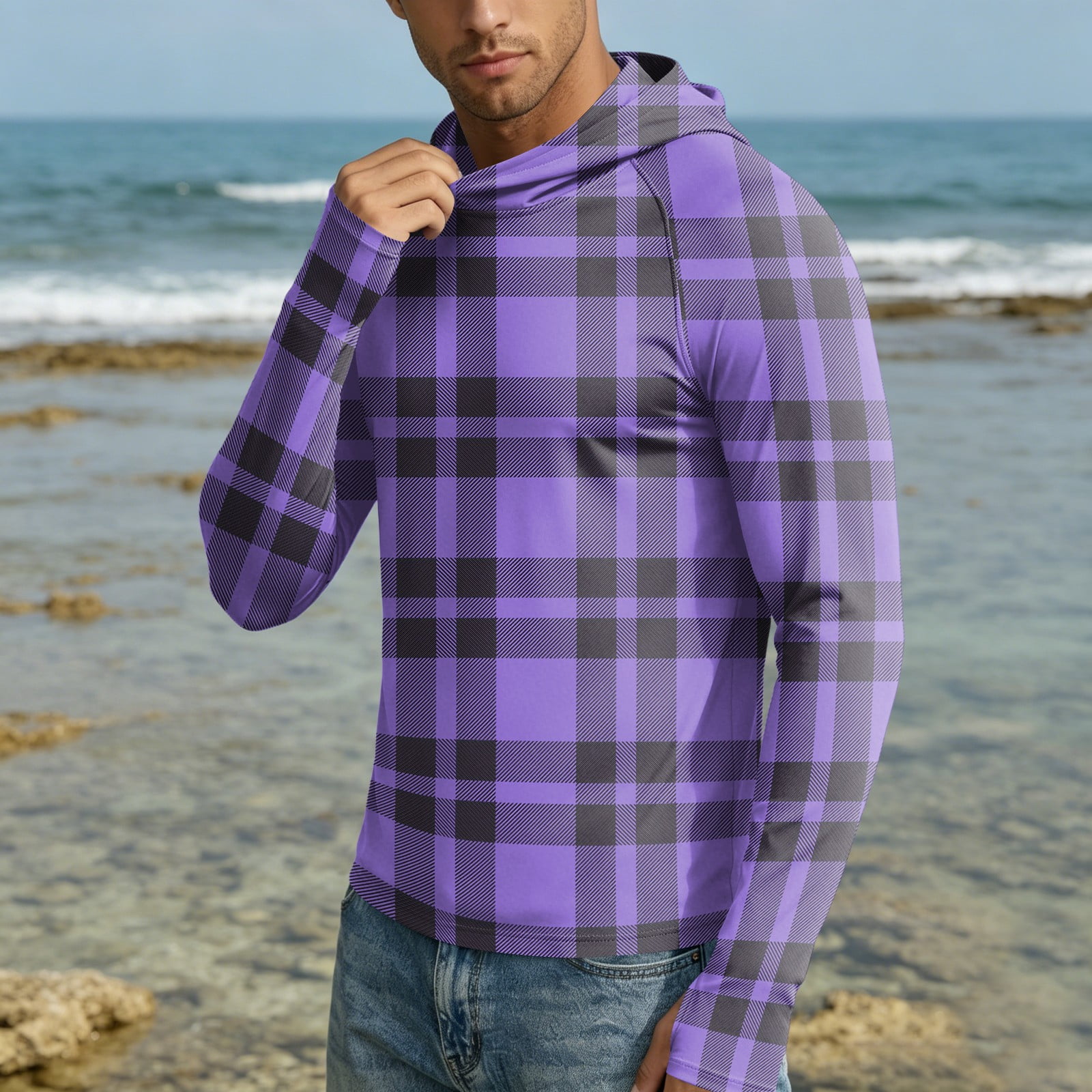 Dwellite Men's Hooded Sun Shirts Long Sleeve Guard Fishing Running ...