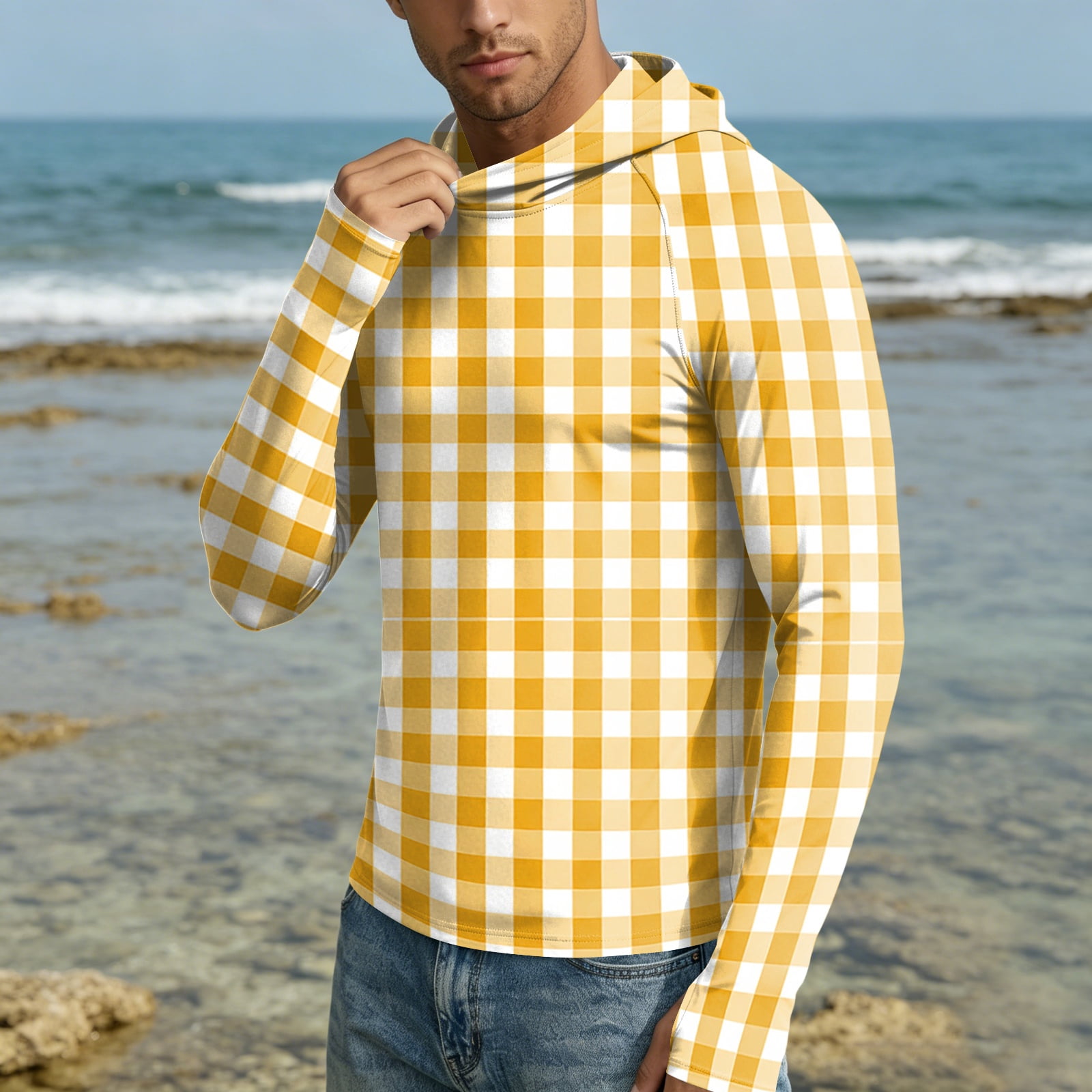 Dwellite Men's Hooded Sun Shirts Long Sleeve Guard Fishing Running ...