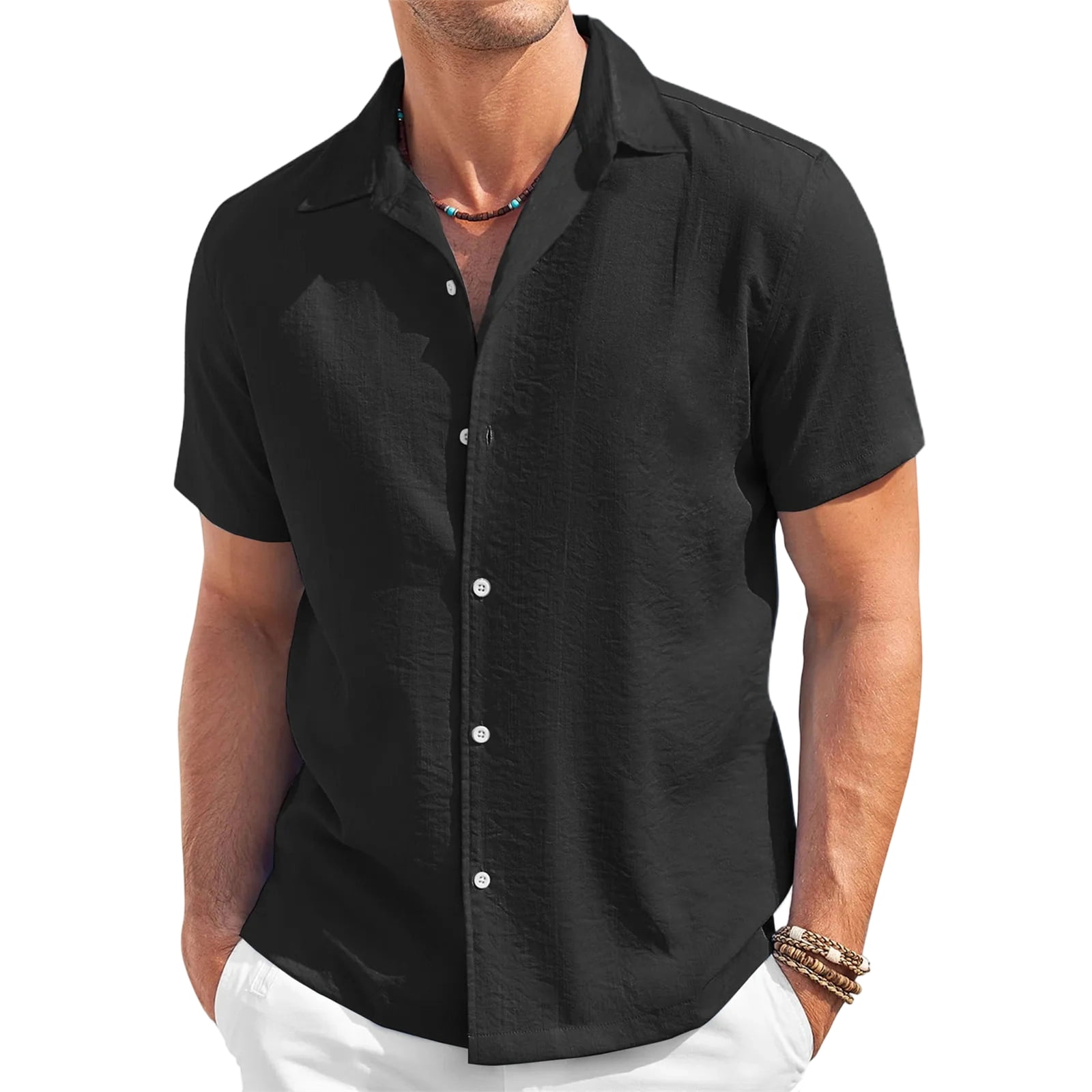 Dwellite Men's Linen Button Down Short Sleeve Shirt Casual Spring ...