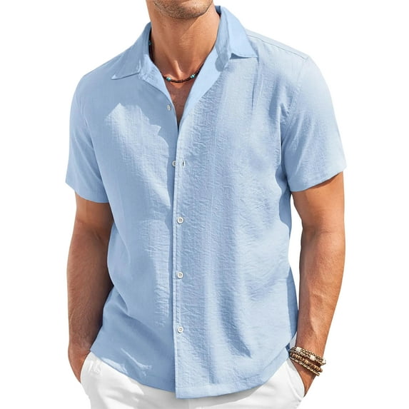 Dwellite Men's Linen Button Down Short Sleeve Shirt Casual Spring ...