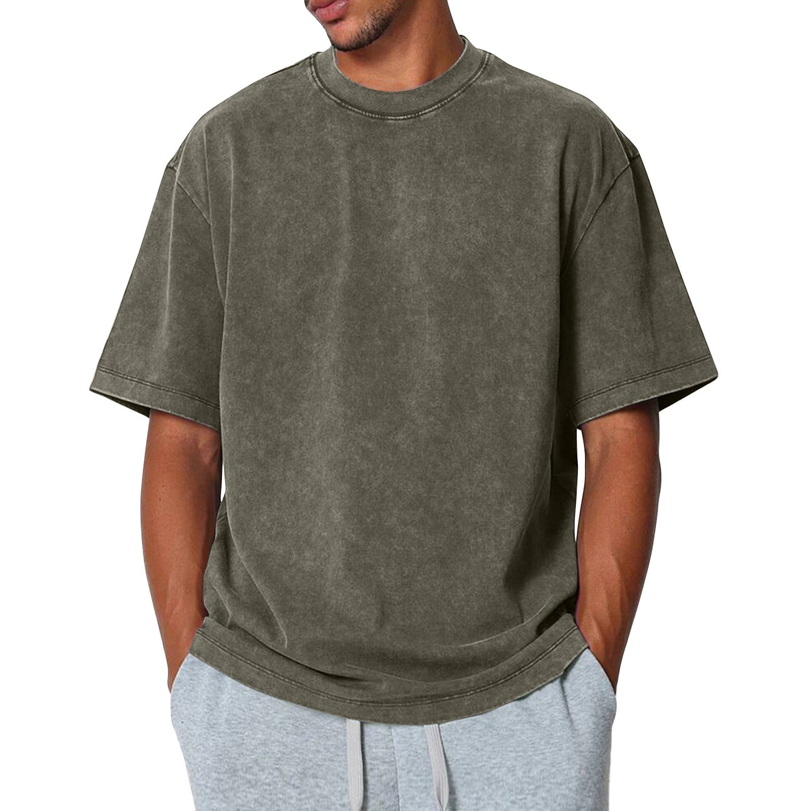 Dwellite Men's T-Shirts Oversized Crewneck Shirt Short Sleeves ...