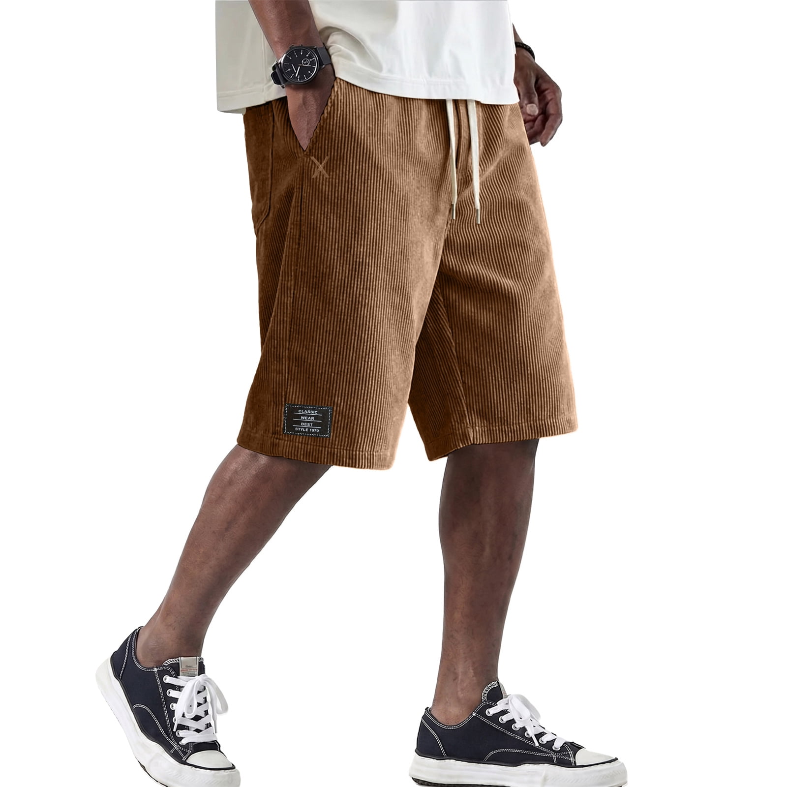 Dwellite Mens Corduroy Shorts Drawstring Elastic Waist Lightweight ...