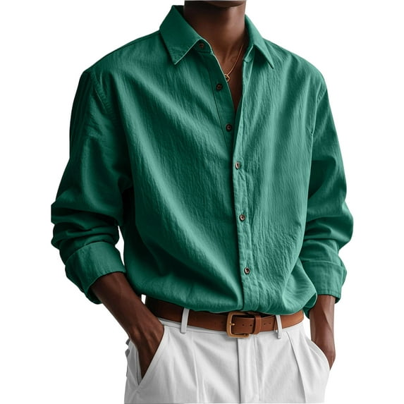 Dwellite Mens Dress Shirt Long Sleeve Solid Color Oversized Wedding ...