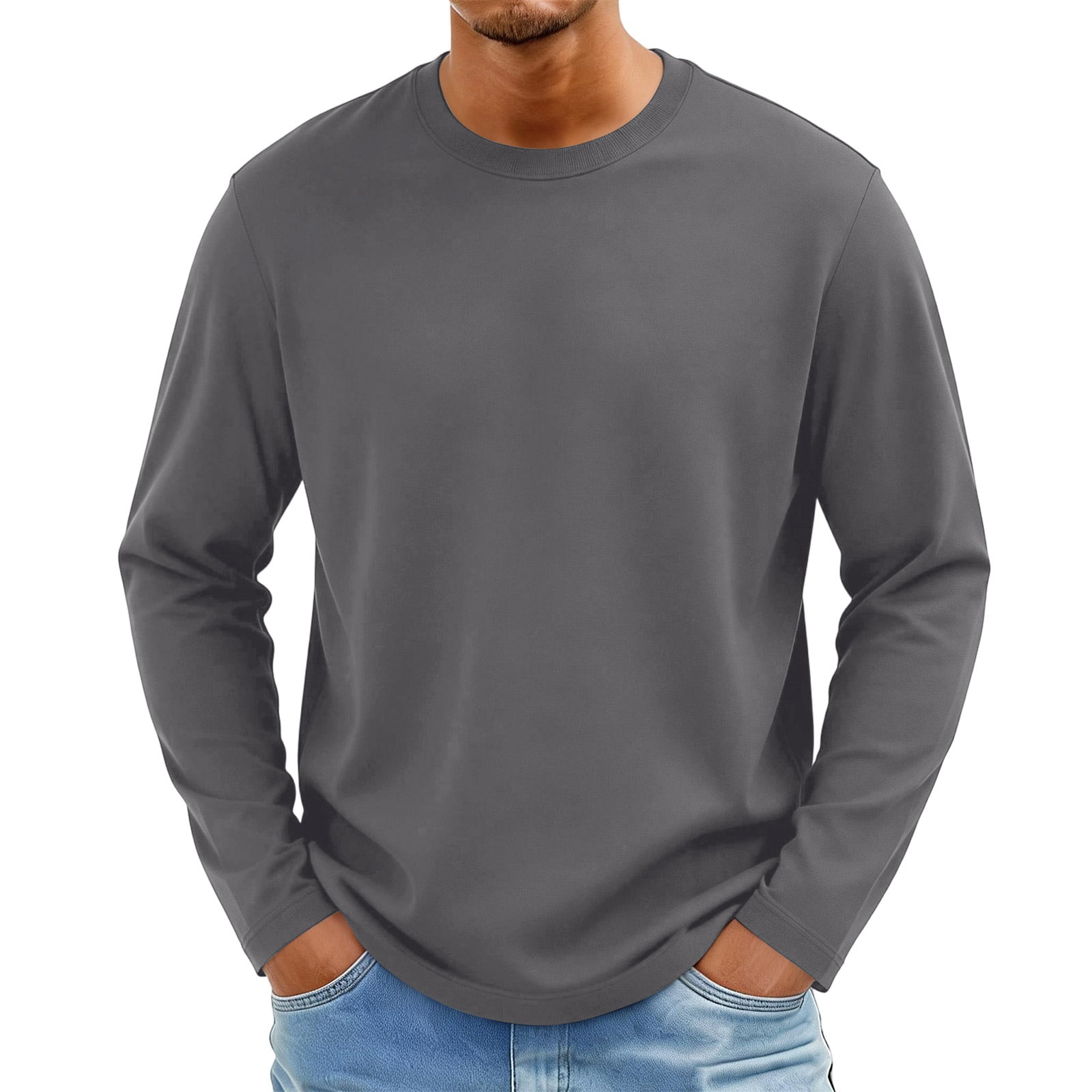 Dwellite Mens Long Sleeve Shirts Fashion Crew Neck T-Shirts Classic ...