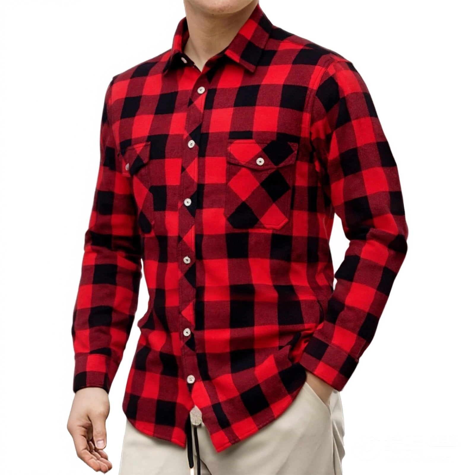 Dwellite Mens Plaid Shirts Fashion Collared Shirt Fit Casual Long ...