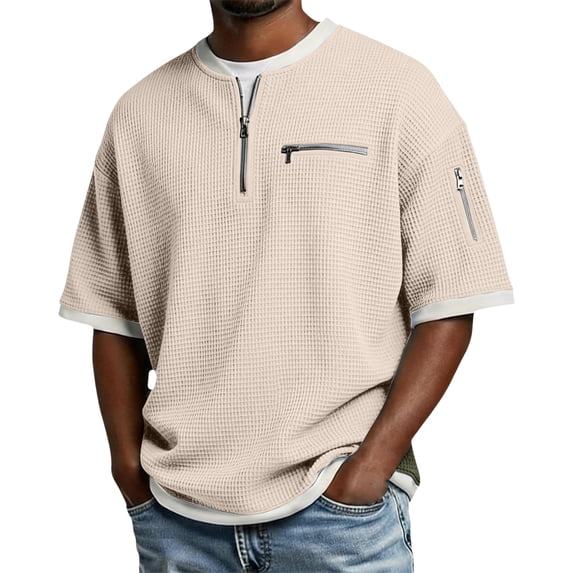Dwellite Mens Quarter Zip Shirt Casual Lightweight Waffle T Shirts ...