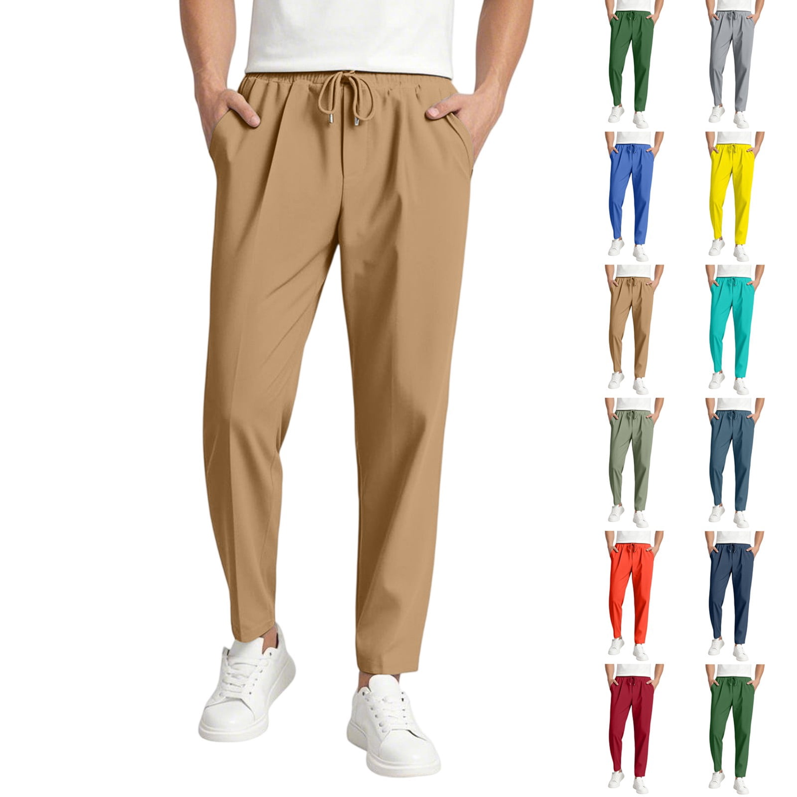 Dwellite Mens Relaxed Fit Casual Cargo Pants Drawstring Pant Hiking ...