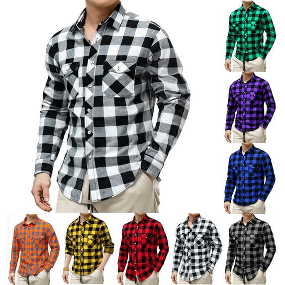 Dwellite Plaid Shirt for Men Big and Tall Button Down Long Sleeve ...