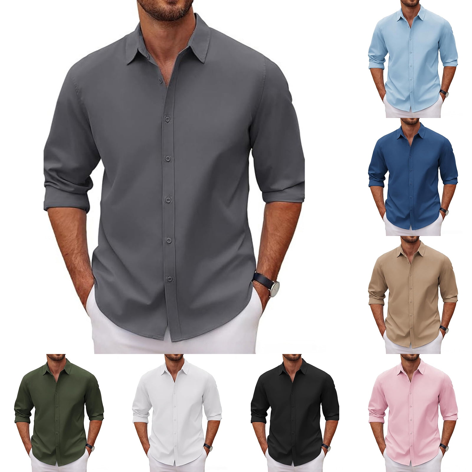 Dwellite Shirts for Men 2026 Spring Fashion Button Down Shirt Solid ...