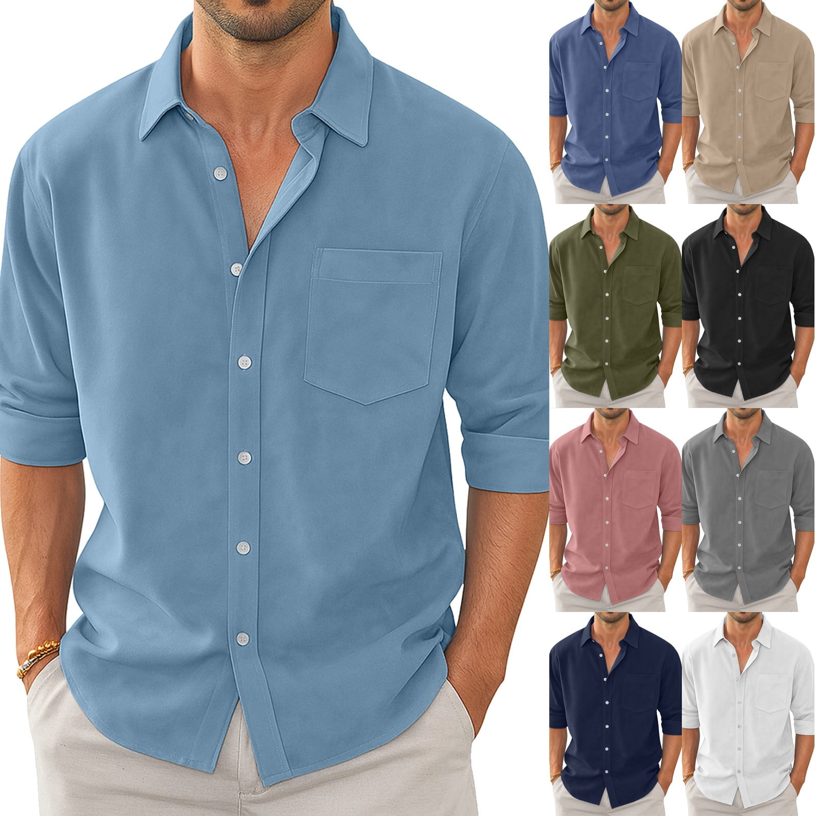Dwellite Shirts for Men 2026 Spring Fashion Button Down Shirt Solid ...