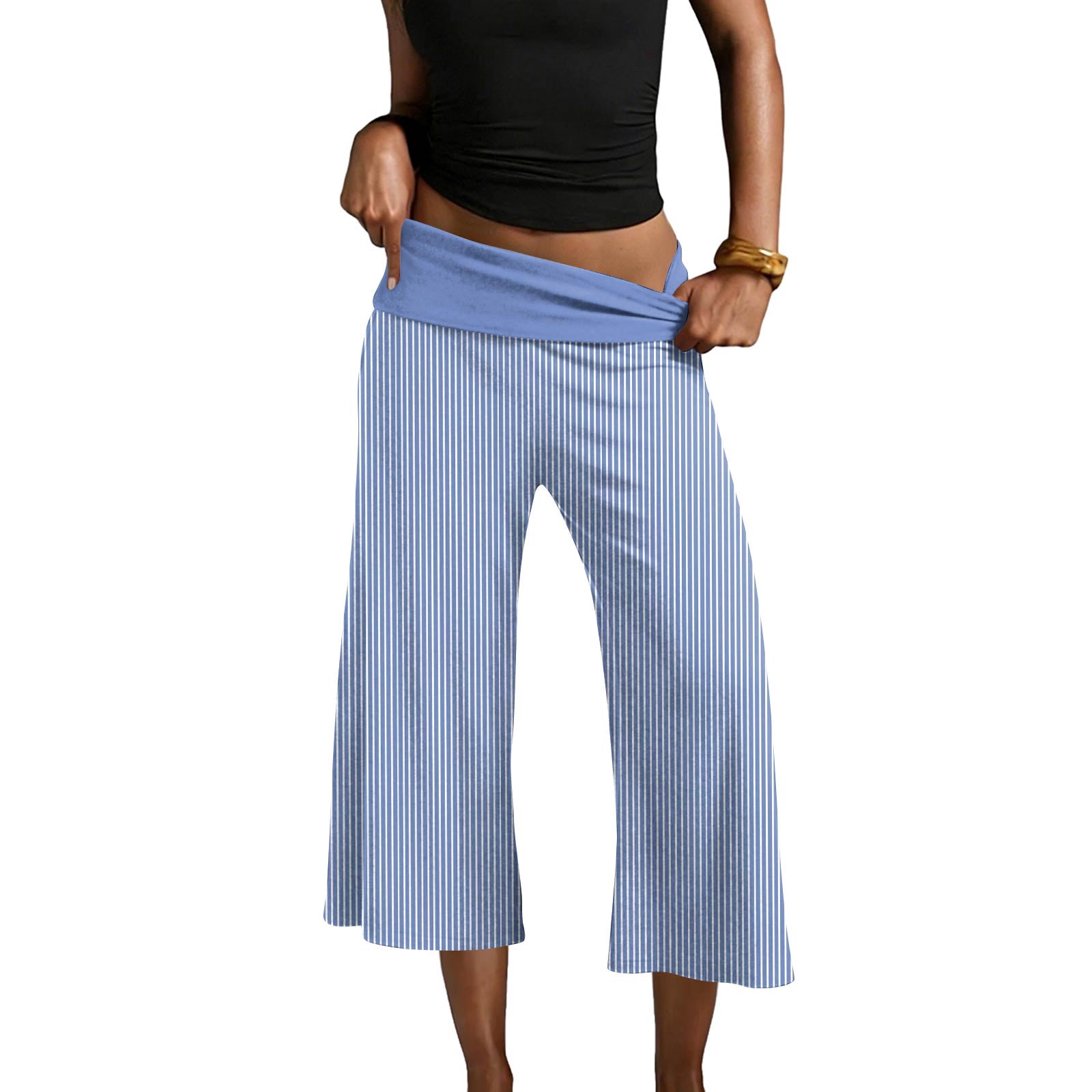 Dwellite Straight Wide Leg Capris Pants for Women Yoga Pants Workout ...