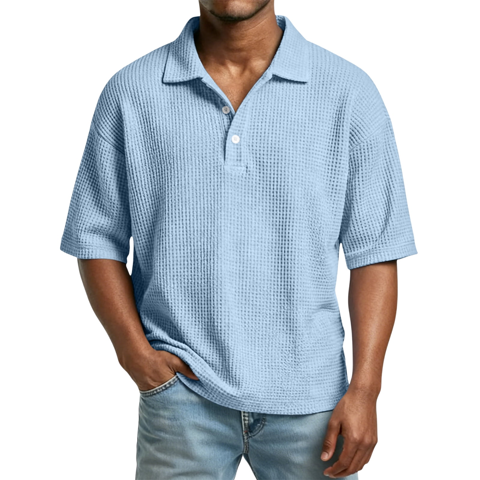 Dwellite Waffle Short Sleeve Polo Shirts for Men Big and Tall Golf ...