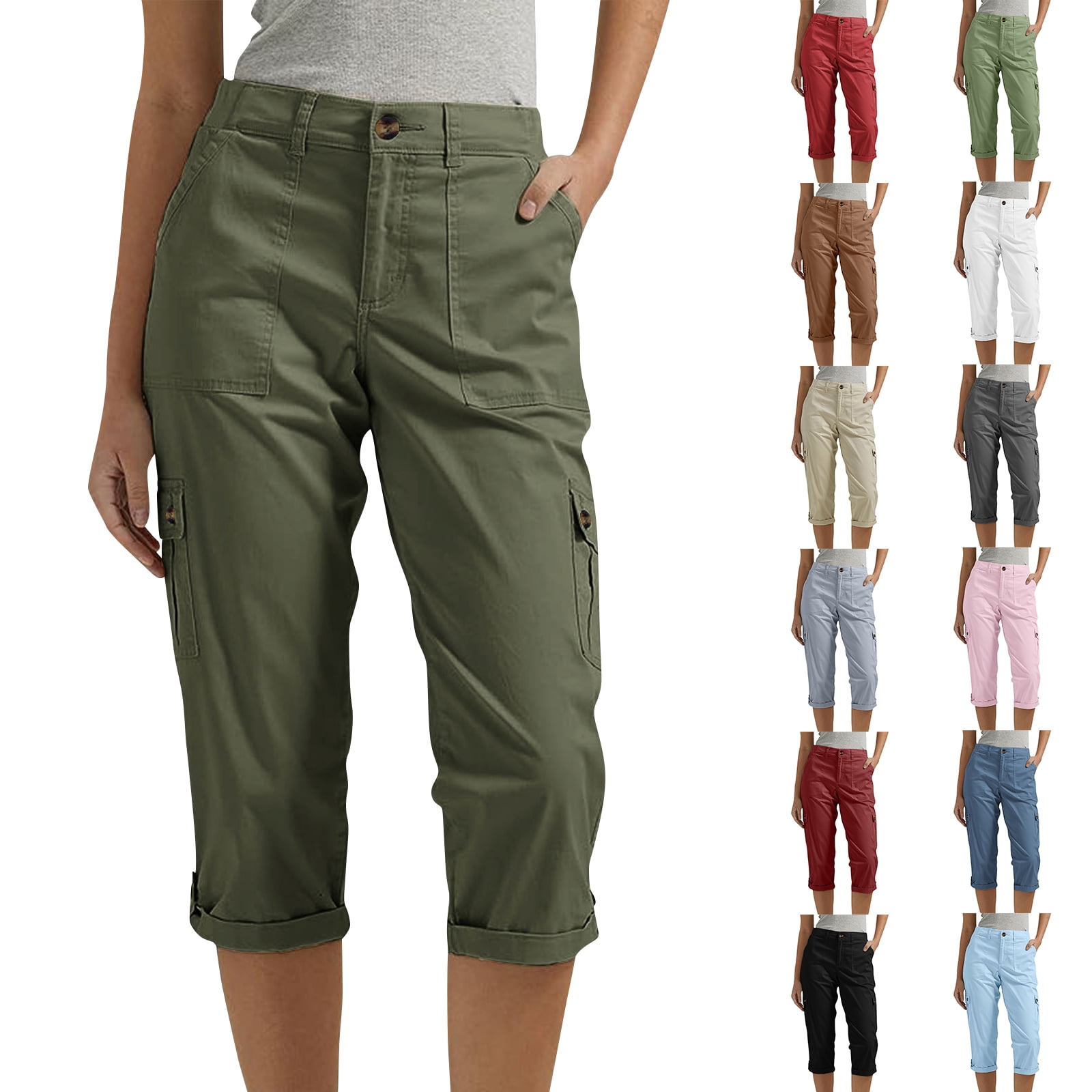 Dwellite Women Cargo Capris 2026 Summer Casual High Waisted Button ...