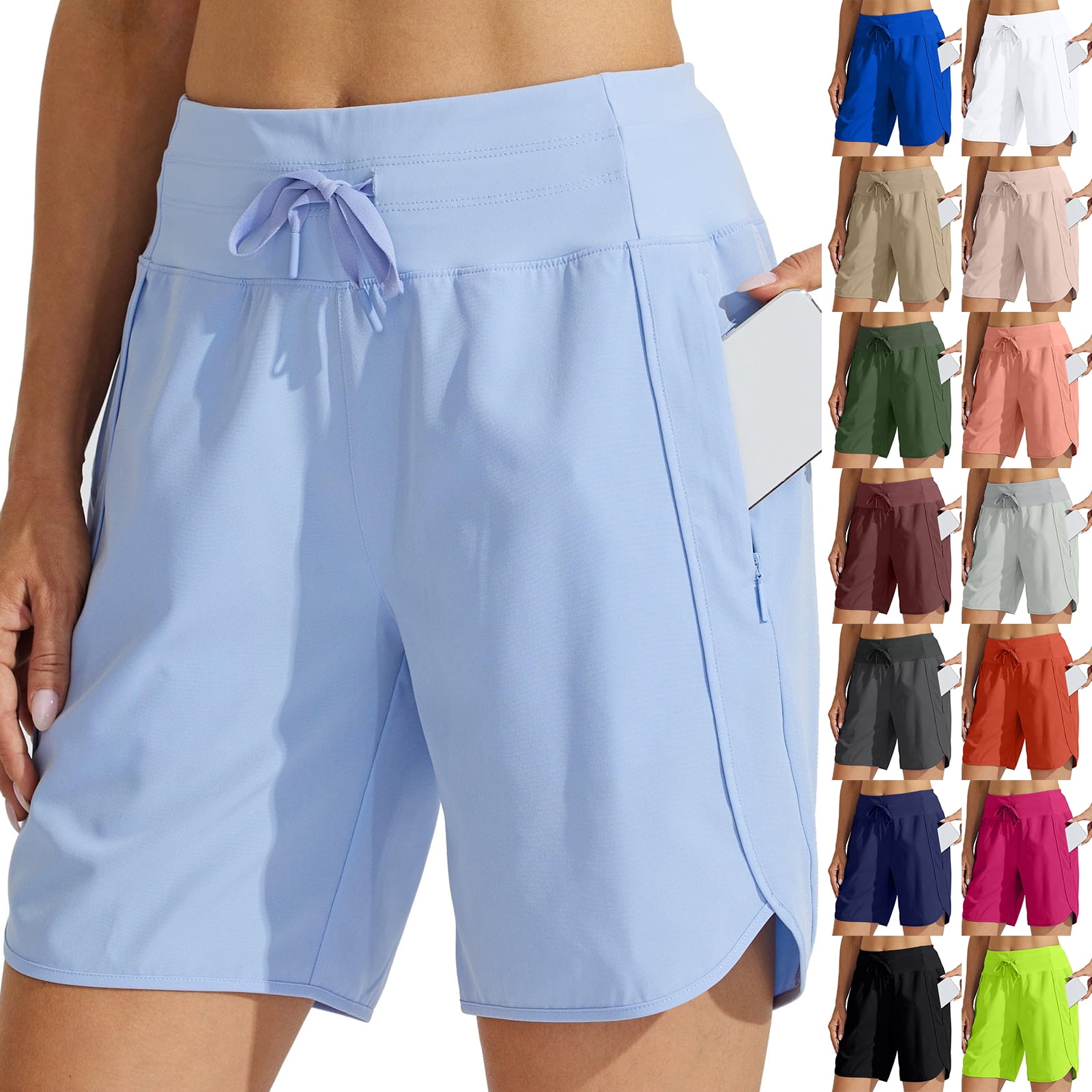 Dwellite Women's Athletic Running Shorts with Zip Pockets Quick Dry ...