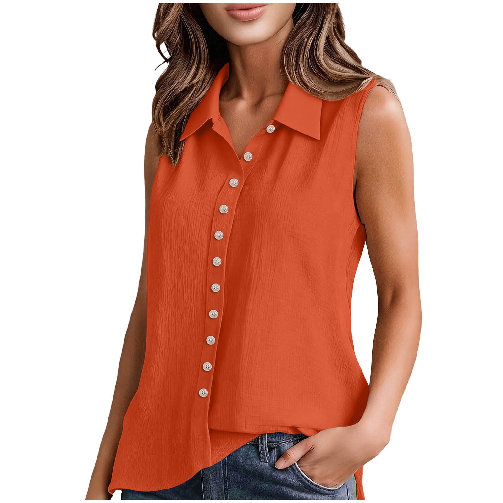 Dwellite Women's Sleeveless Golf Shirts Collared Button Down Shirt Tank ...