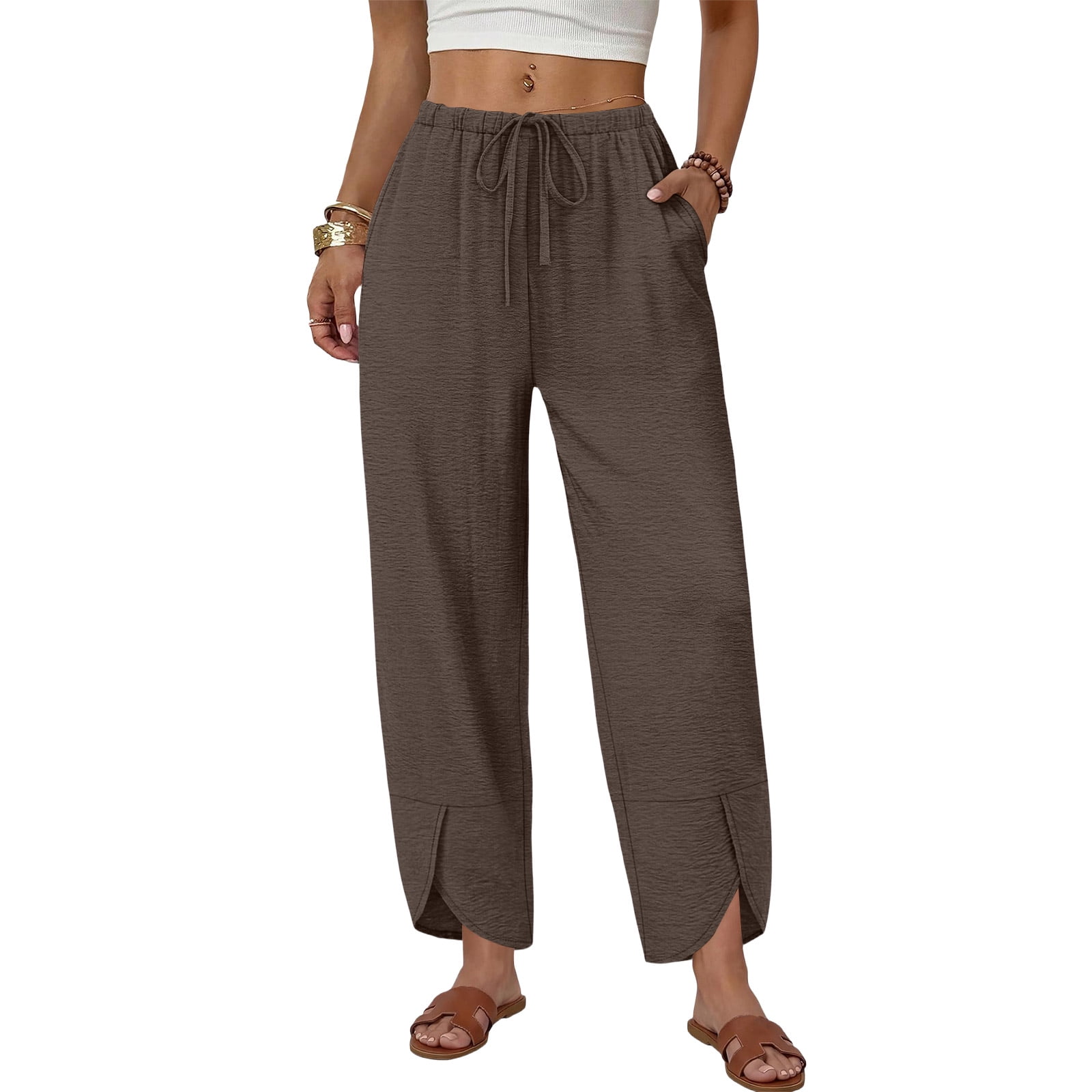 Dwellite Womens Pants Wide Leg Palazzo Pants Cropped Spring Summer ...