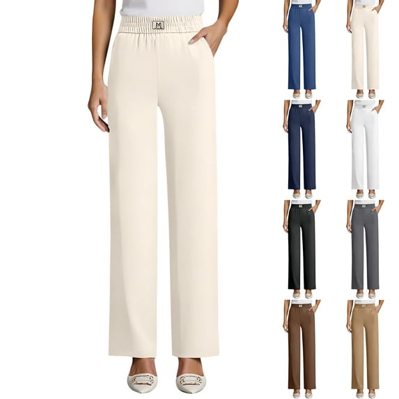 Dwellite Womens Stretchy Work Pants Drape High Rise Pull-On Stretch ...