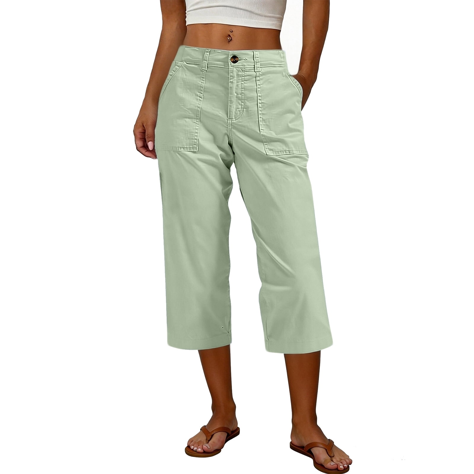 Dwellite Womens Wide Leg Cargo Pants Summer Hiking Capris Lightweight ...