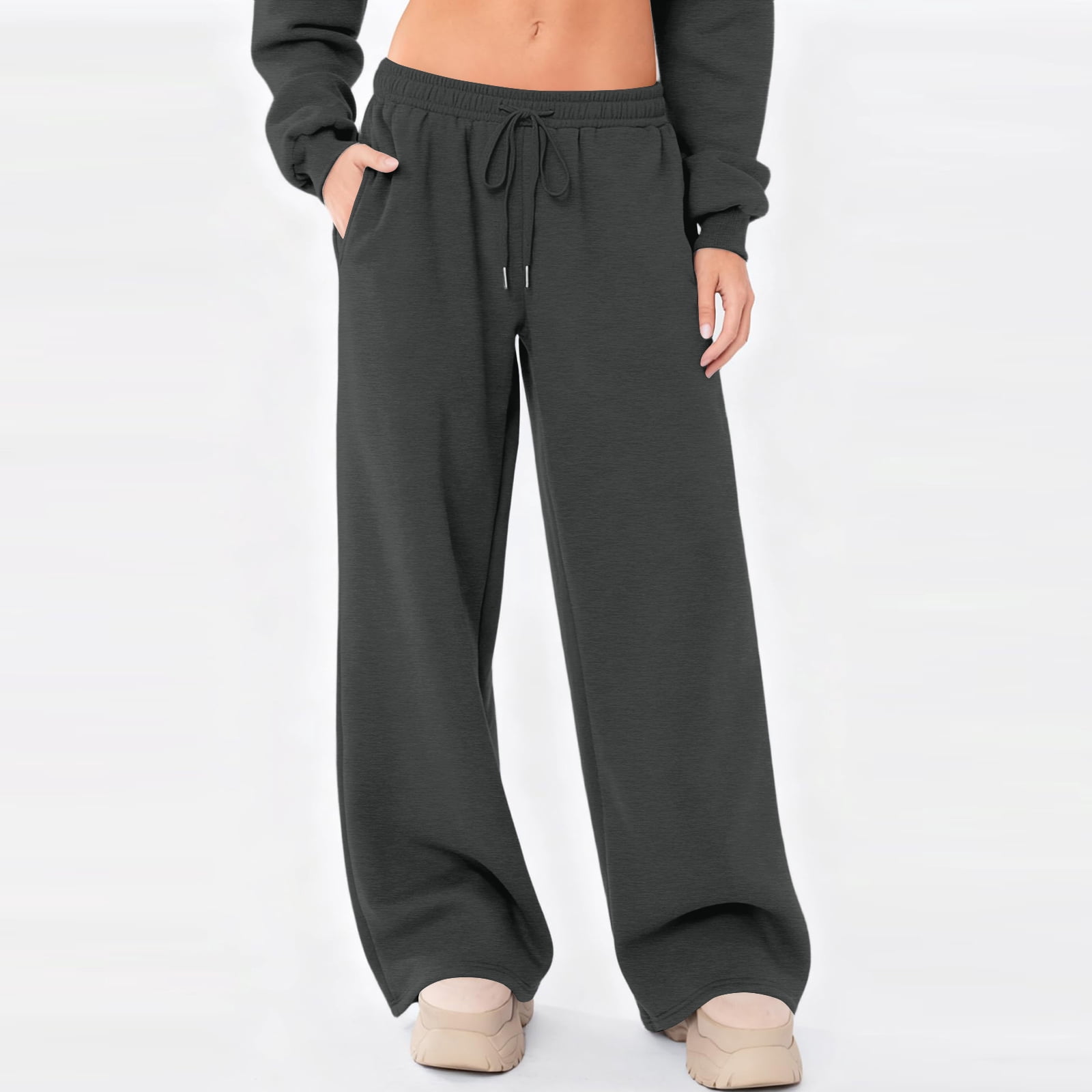 Dwellite Womens Wide Leg Sweatpants Spring Baggy Lounge Travel Solid ...