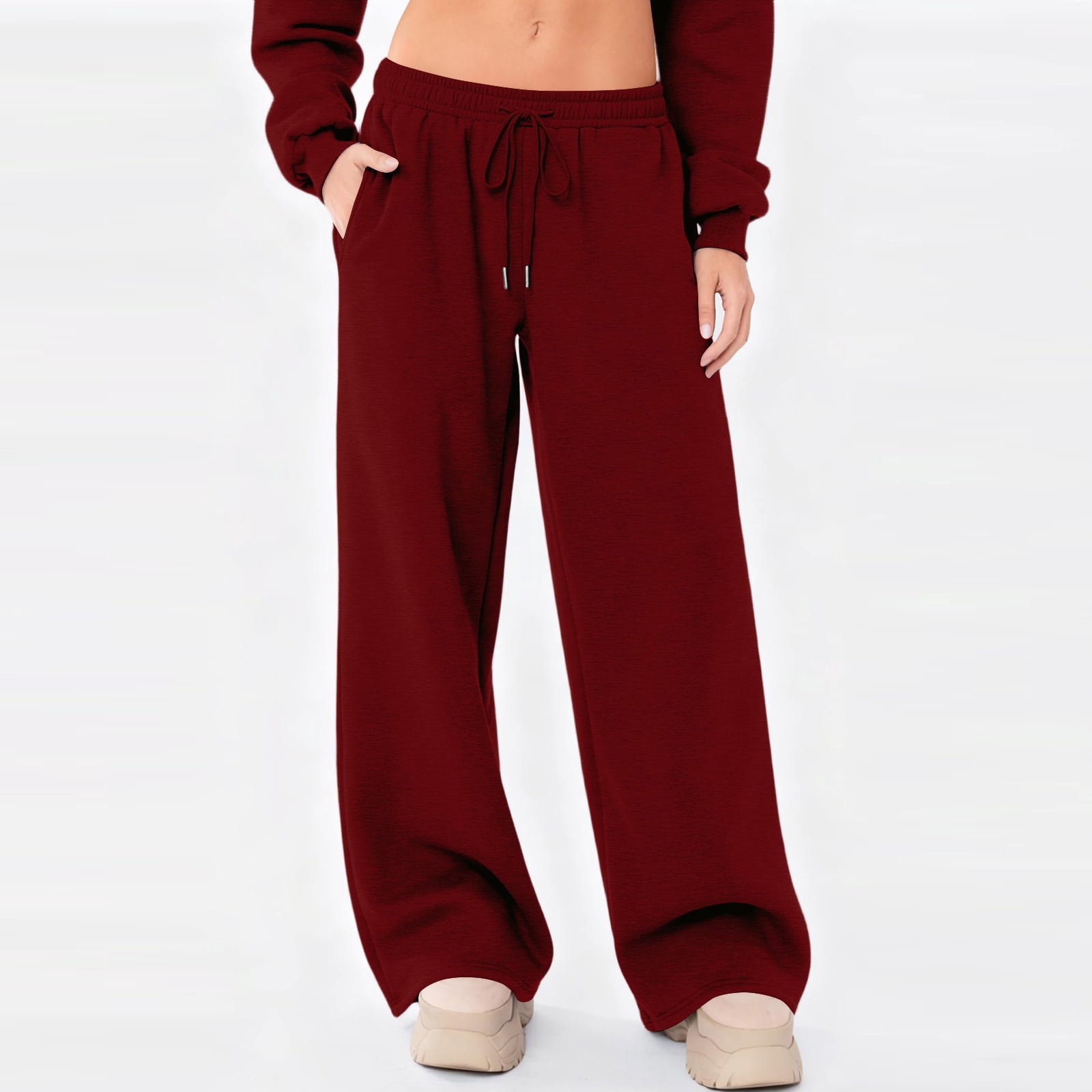 Dwellite Womens Wide Leg Sweatpants Spring Baggy Lounge Travel Solid ...
