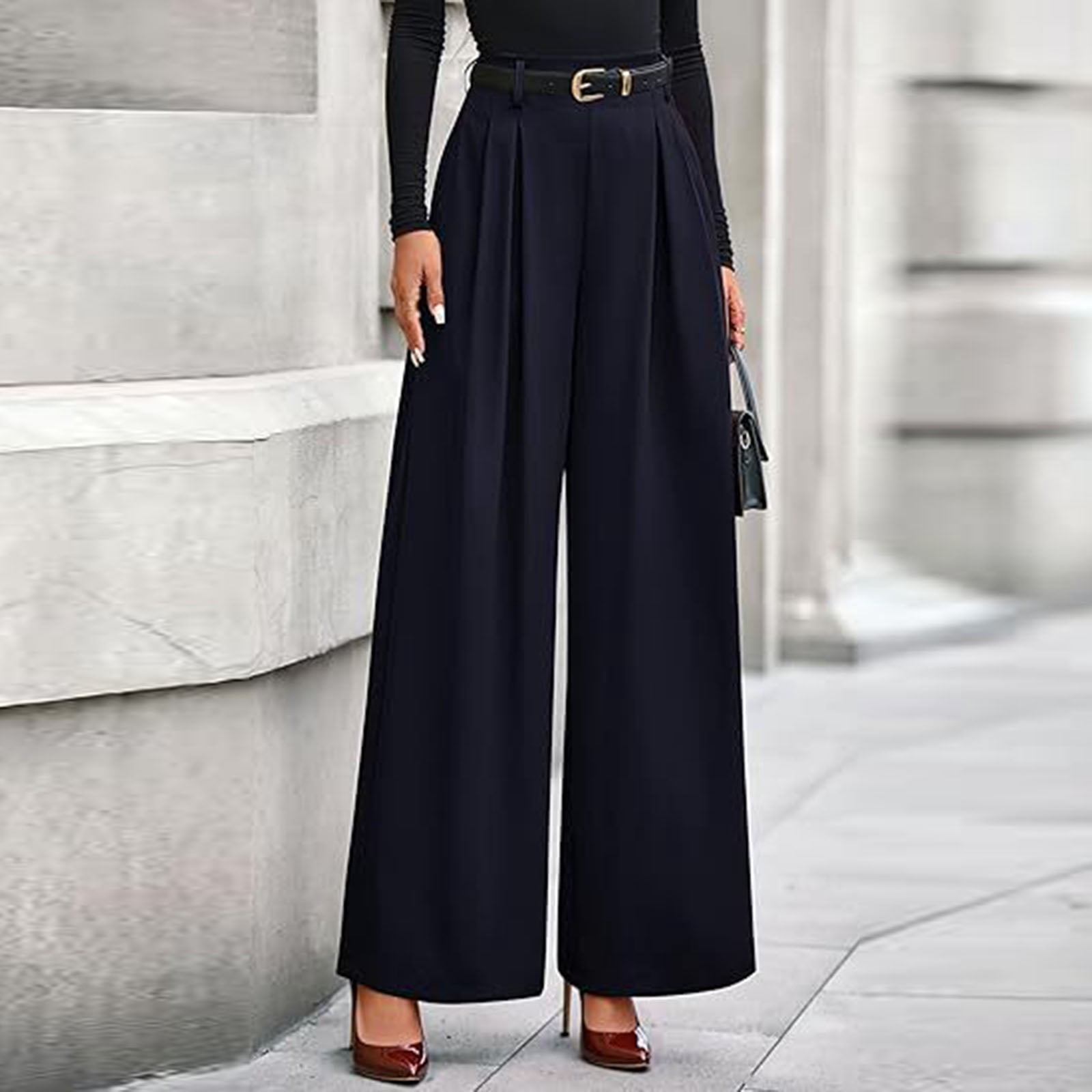 Dwellite Womens Wide Leg Trousers 2026 Elastic High Waisted Dress Pants ...