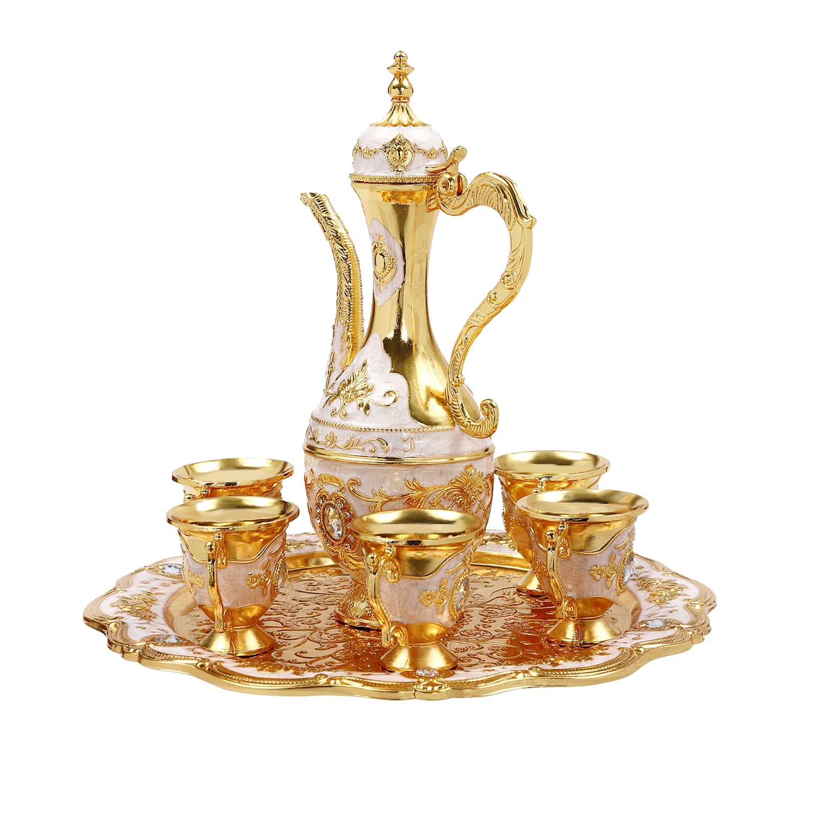 Dwellnix 1 Set Wine Kettle Cups Vintage Turkish Pot Set 6 Cups Tray Tea ...