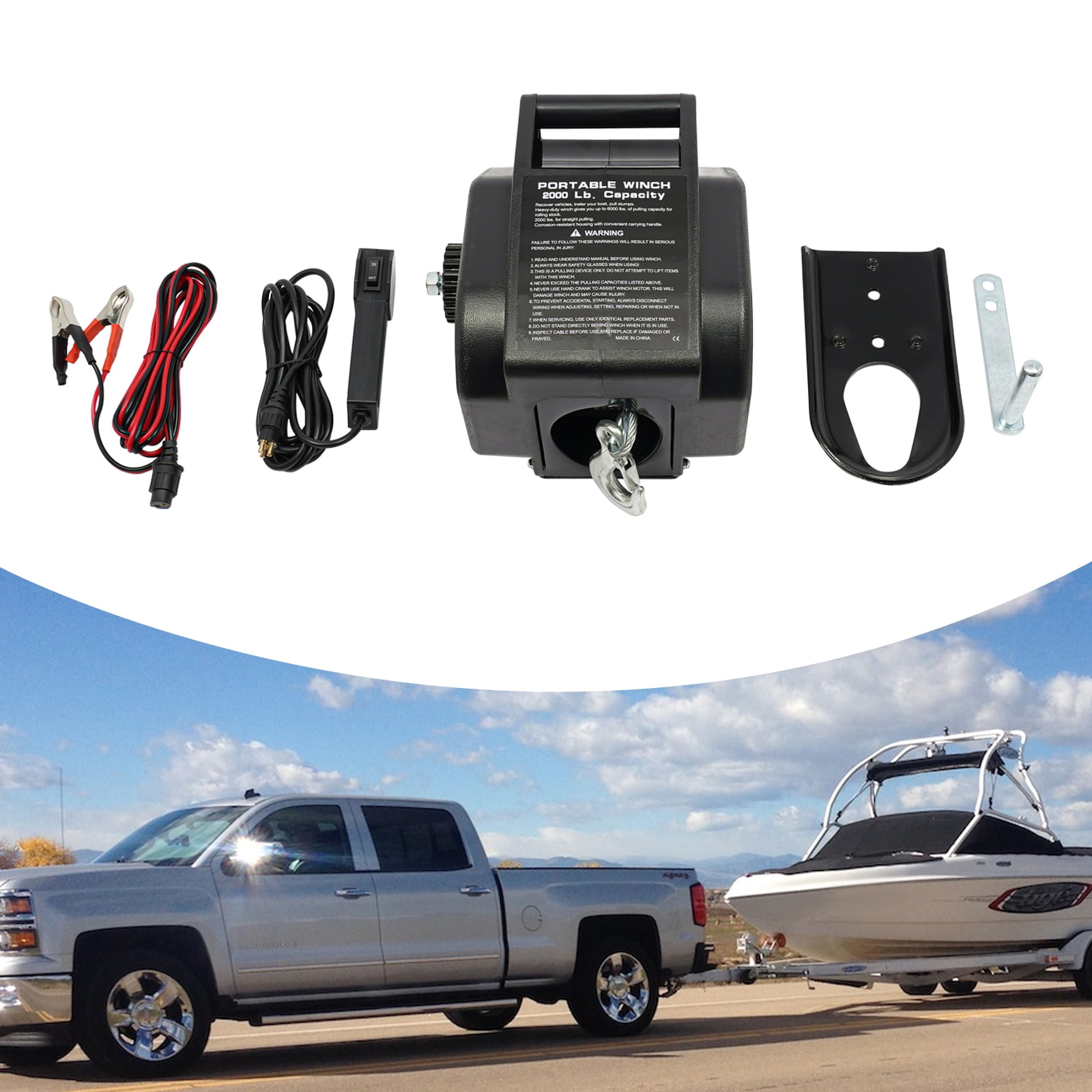 Dwellnix 2000 LBS Boat Winch Electric Marine Winch Reversible Trailer ...