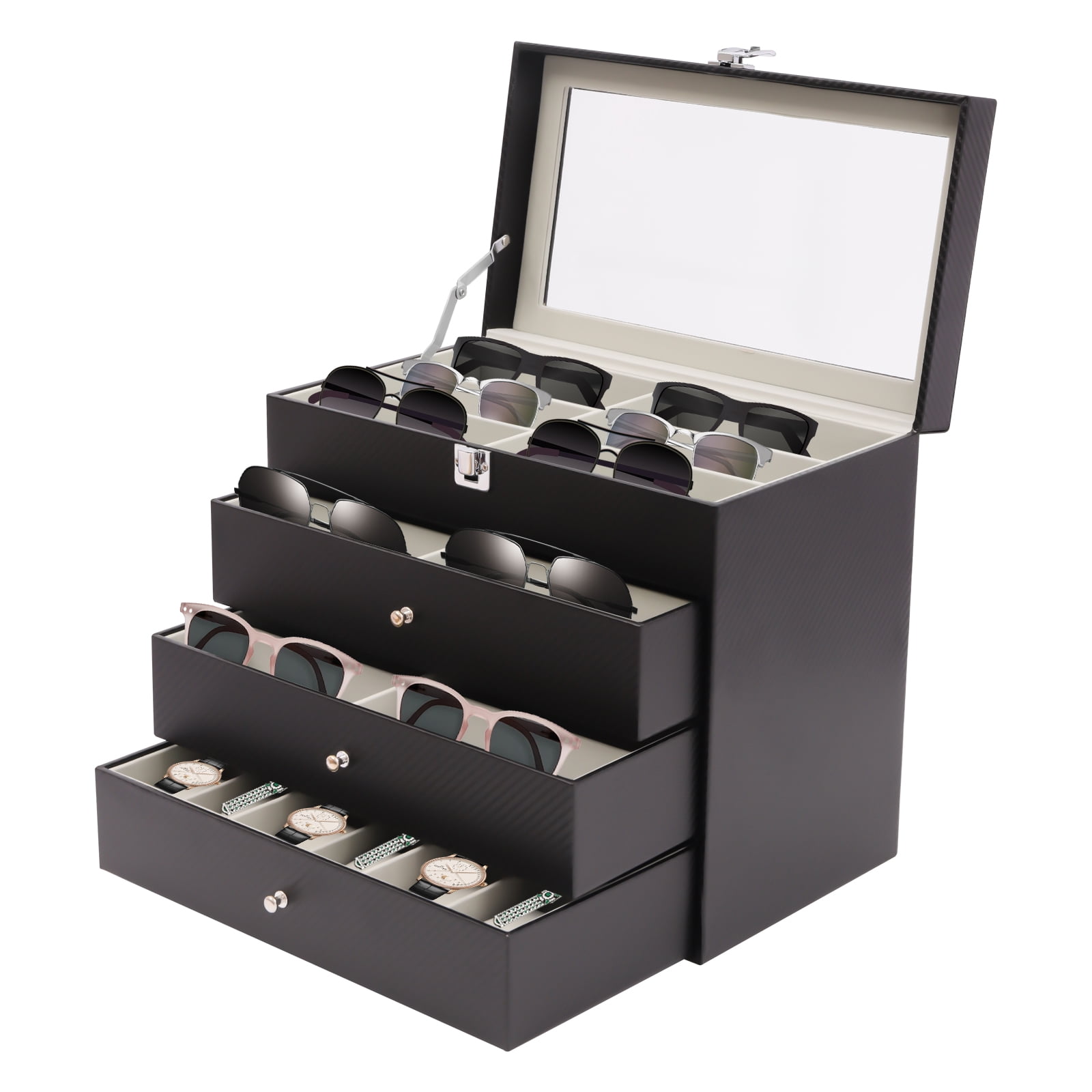 Dwellnix 4-Layer Sunglass Storage Box, Lockable Organizer for Glasses ...