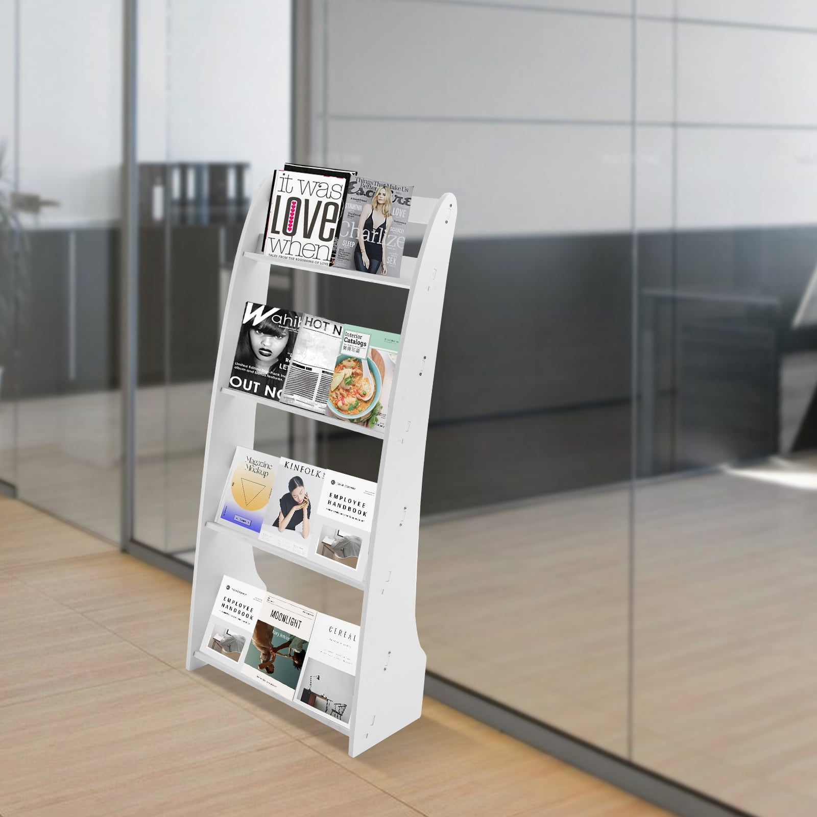 Dwellnix 4 Level Magazine Organizer, Wooden 4 Shelf Display Rack ...