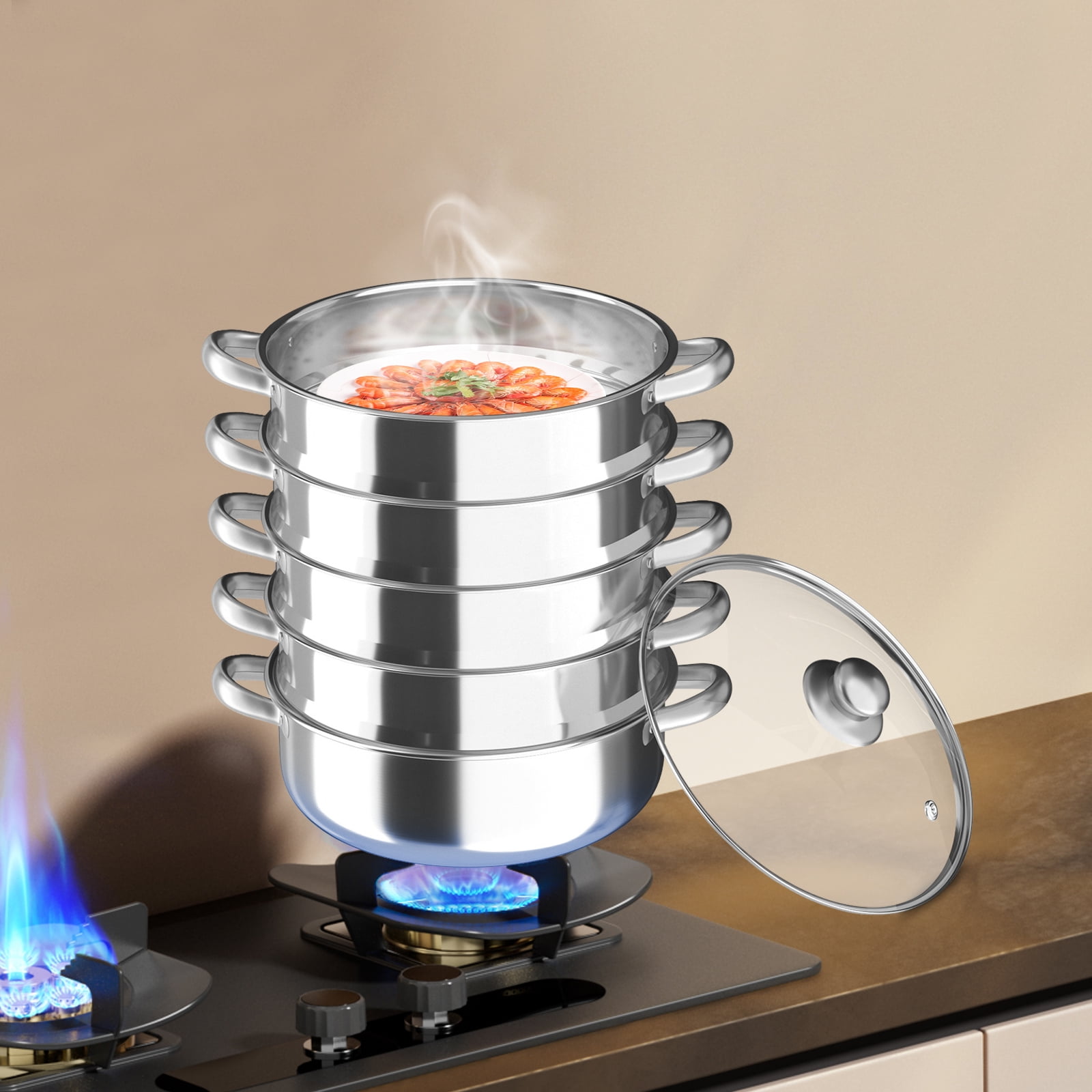 Dwellnix 5-Layer Stainless Steel Steamer Pot for Dumplings & Vegetables ...