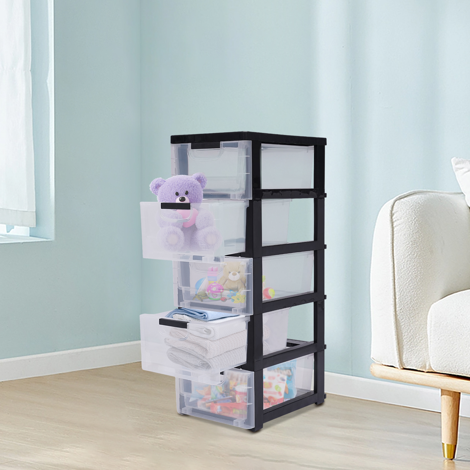 Dwellnix 5-drawer plastic dresser, durable PP material, transparent ...