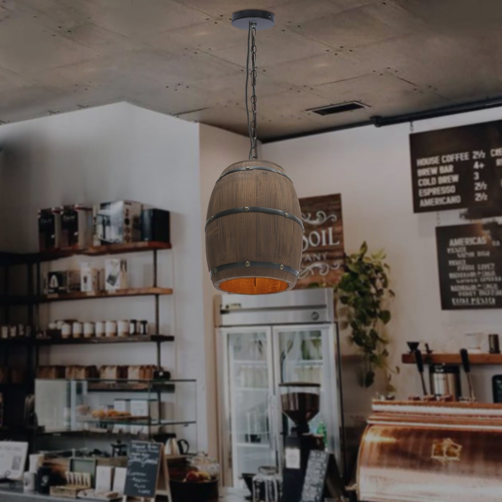 Dwellnix Adjustable Whiskey Barrel Decor Pendant Light, Vintage Wine ...
