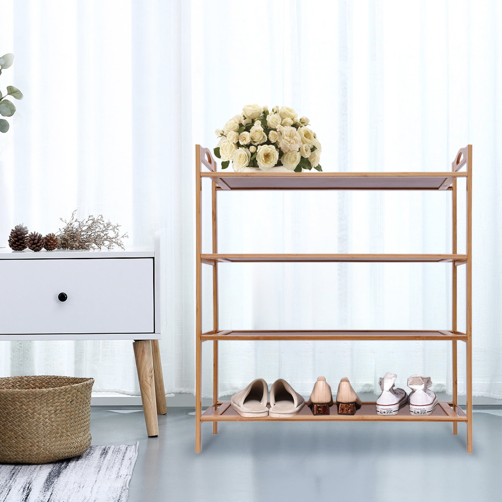 Dwellnix Bamboo Shoe Rack Organizer – 4-Tier Shoe Shelf with Strong ...