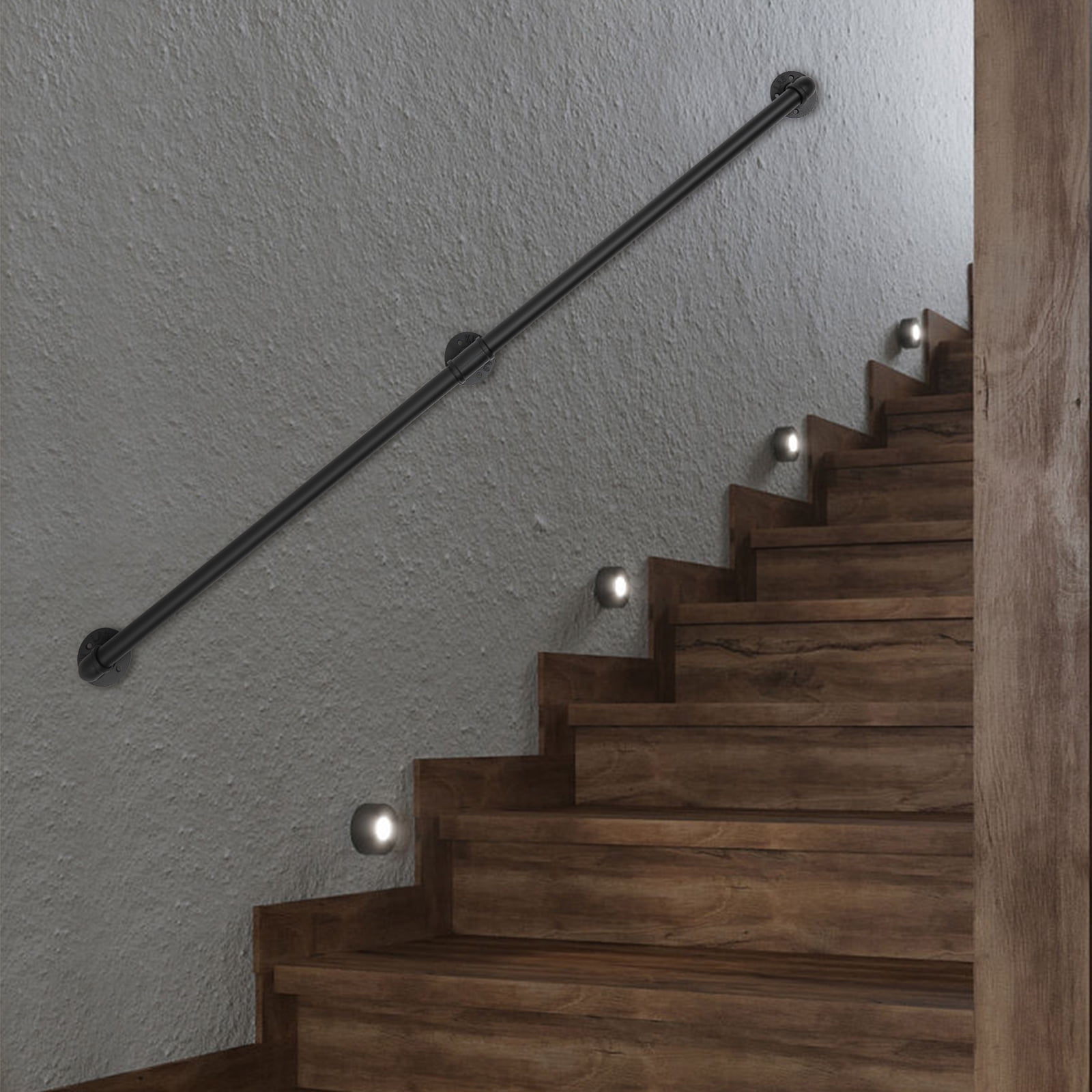 Dwellnix Black Stair Handrail, Galvanized Iron Pipe, Adjustable DIY ...