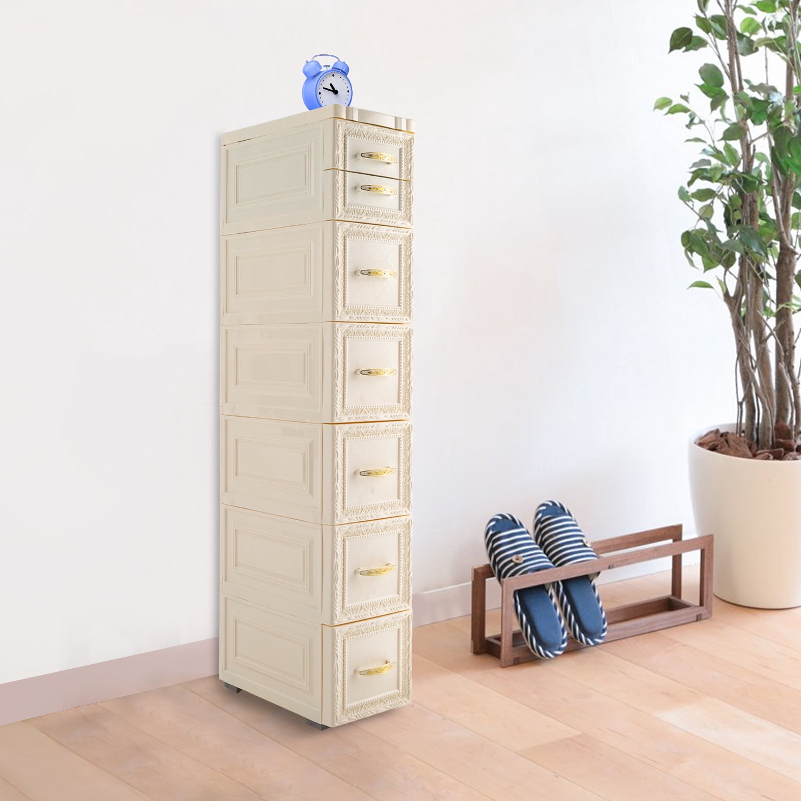 Dwellnix Compact 7-Drawer Storage Tower with Wheels, Durable Plastic ...