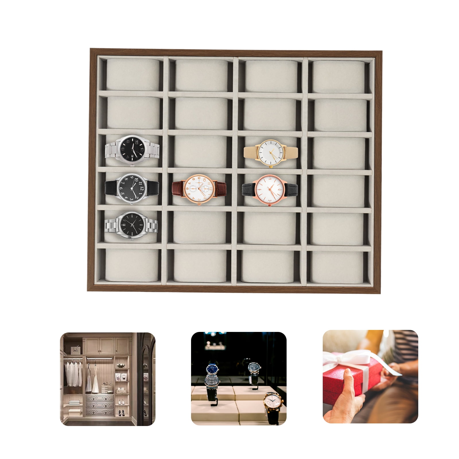 Dwellnix Elegant 24-Compartment Watch Box, Walnut Finish with Removable ...
