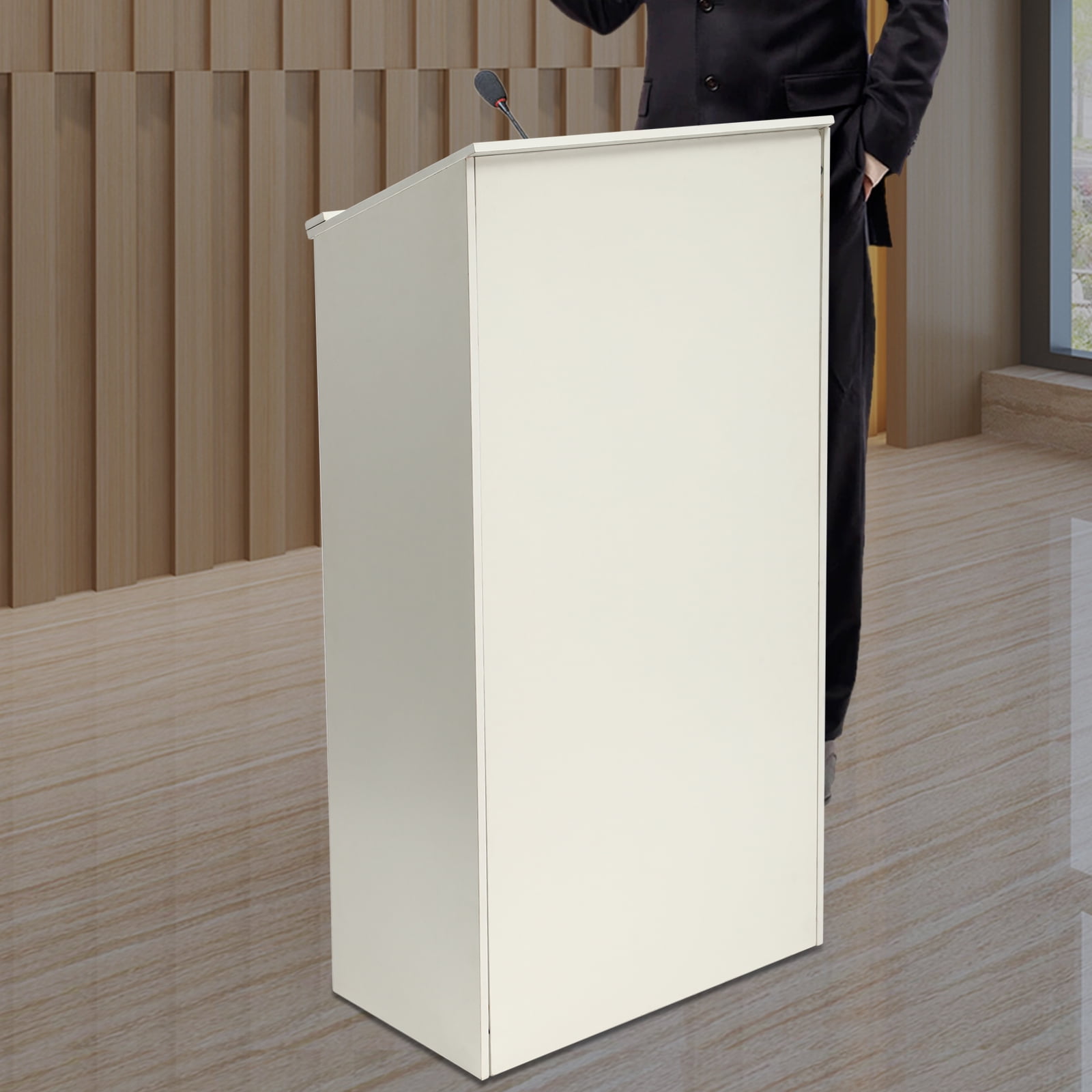 Dwellnix Ergonomic Presentation Podium with Paper Stop, White MDF ...