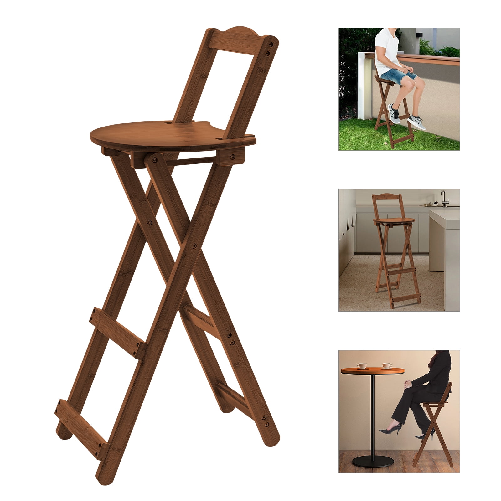 Dwellnix Foldable Bar Stool, Bamboo Construction with Ergonomic ...