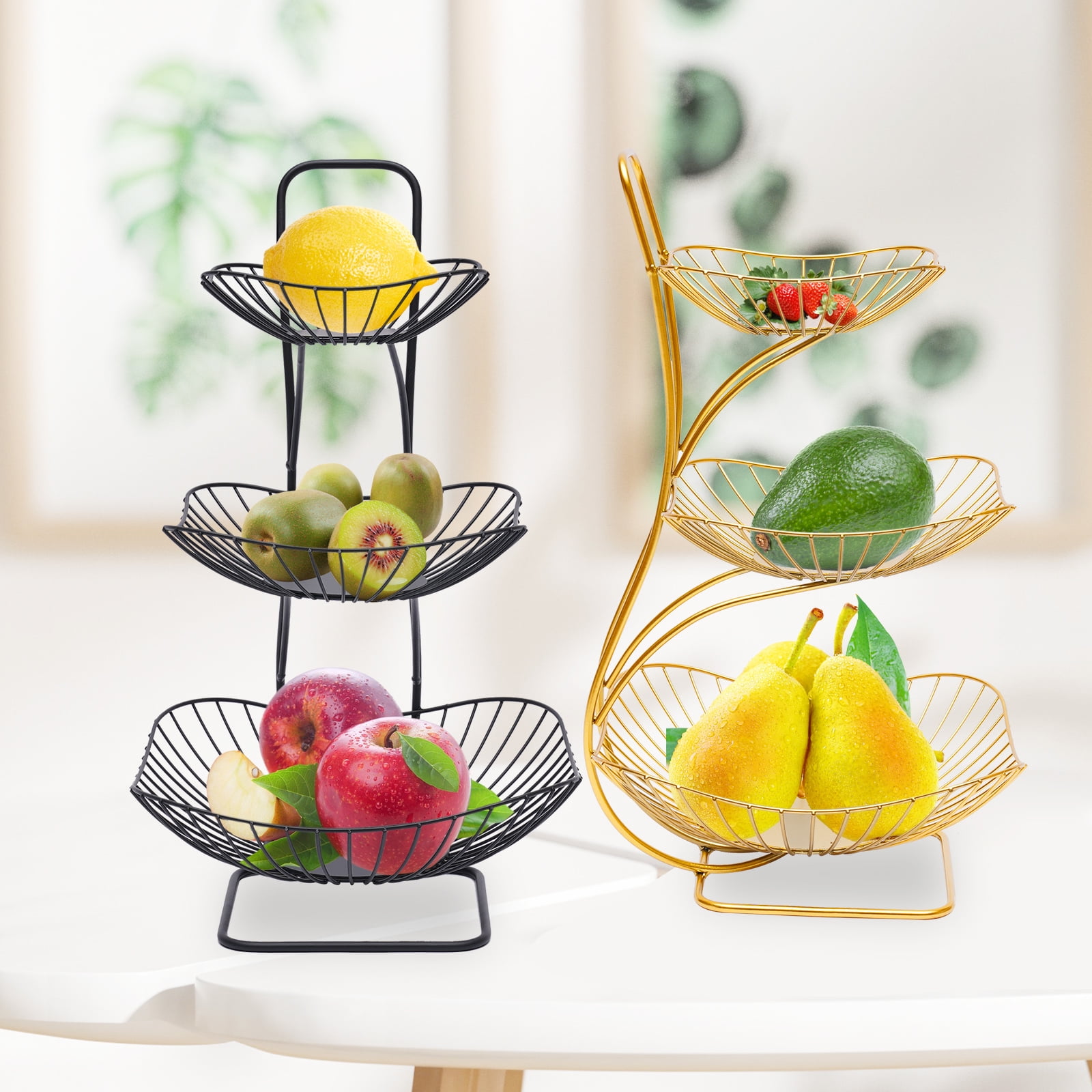 Dwellnix Fruit Basket, Metal Fruit Dish with 3 Tier Design, Black/Gold ...