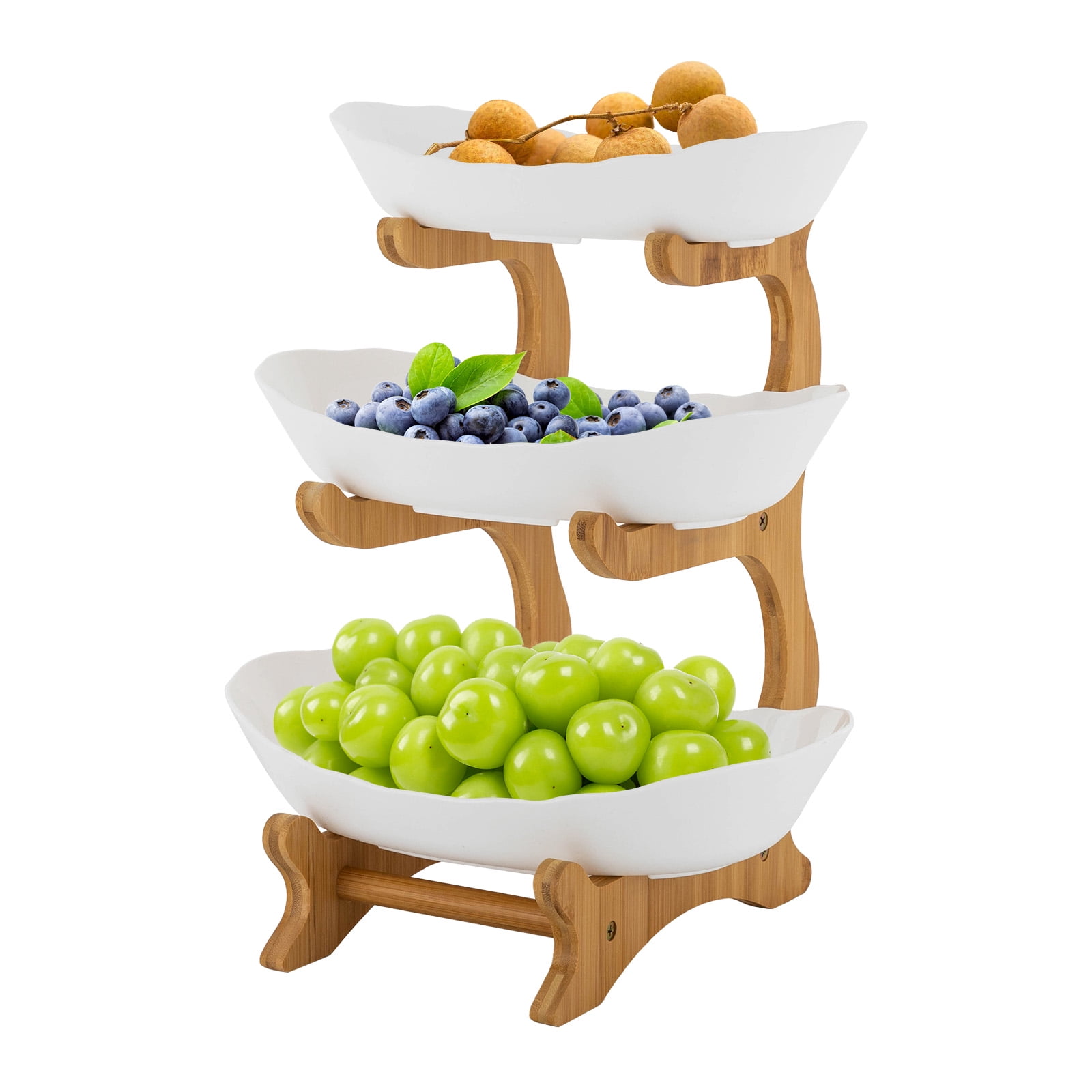 Dwellnix Fruit Tray, Three-tier Fruit Bowl with Bamboo Stand, 12mm ...